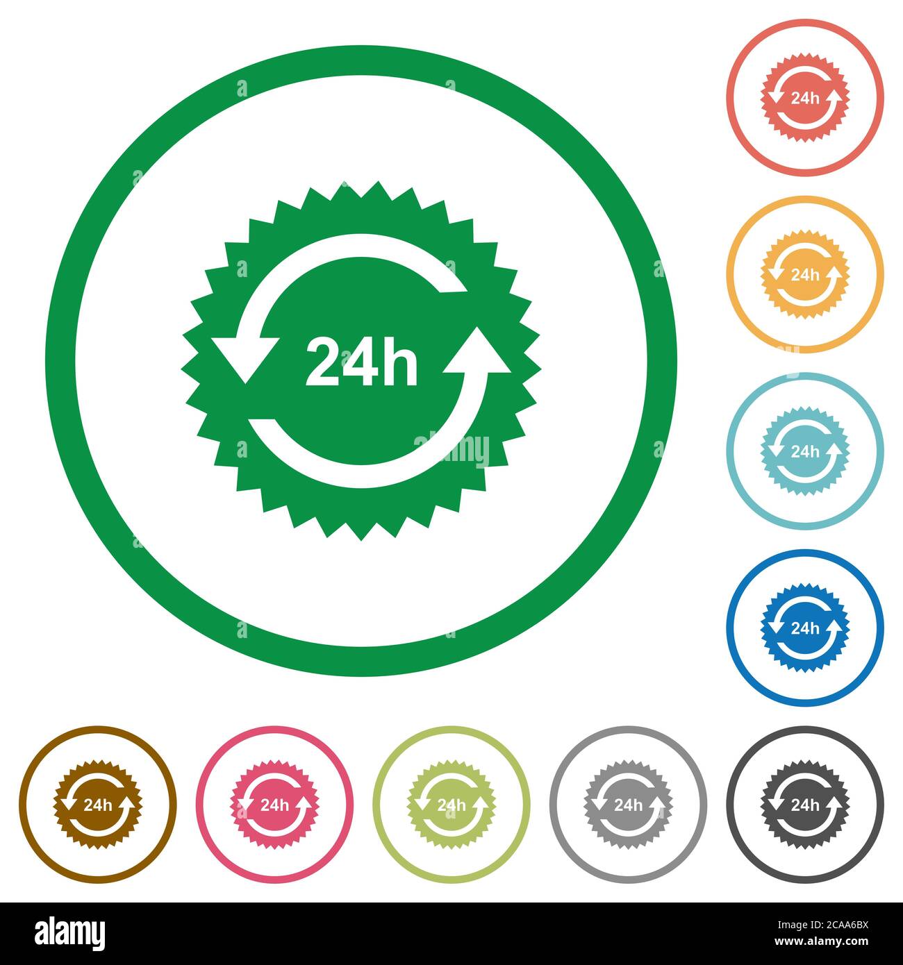24 hours sticker with arrows flat color icons in round outlines on ...