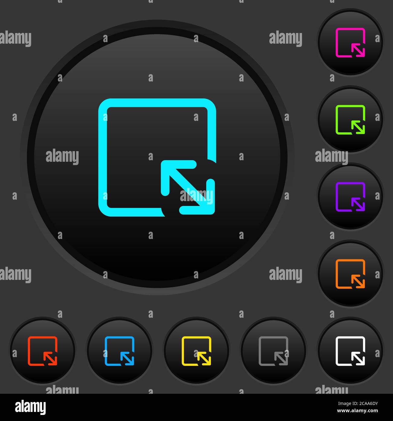 Resize object dark push buttons with vivid color icons on dark grey ...