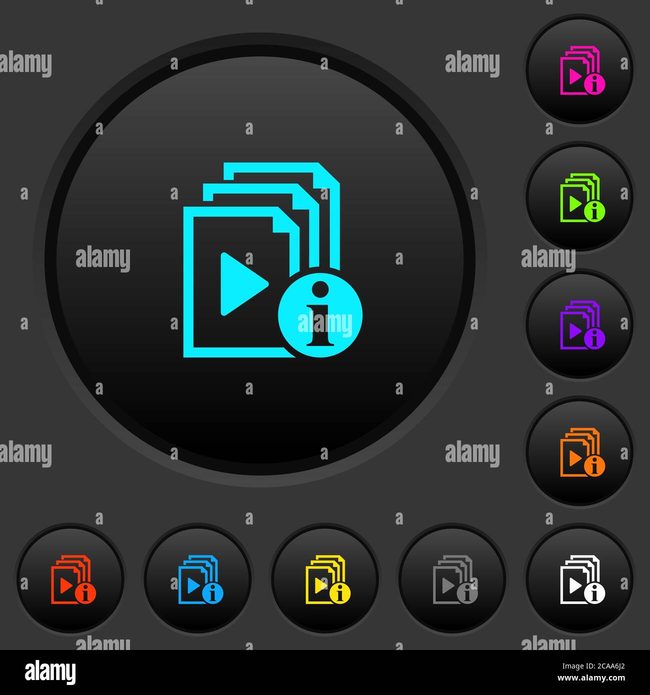 Playlist information dark push buttons with vivid color icons on dark ...