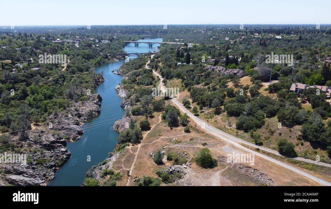 Aerial photo overlooking the Rainbow Bridge, Folsom, California Stock ...