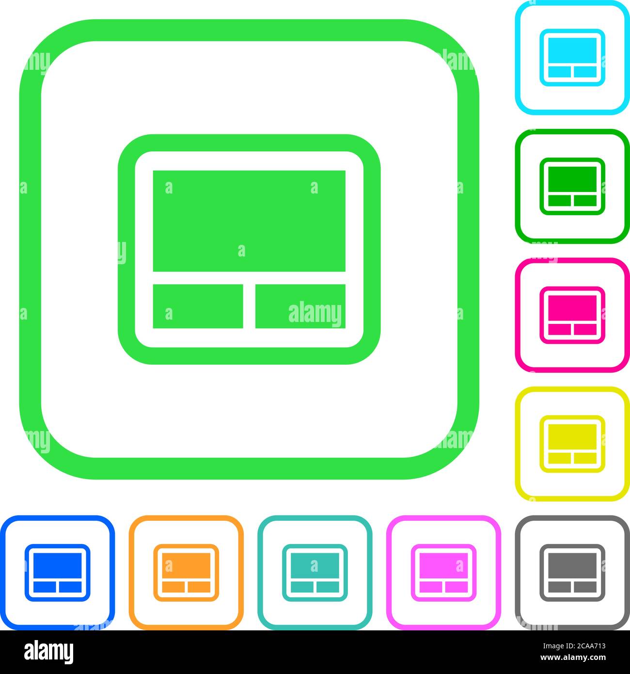 Laptop touchpad vivid colored flat icons in curved borders on white ...