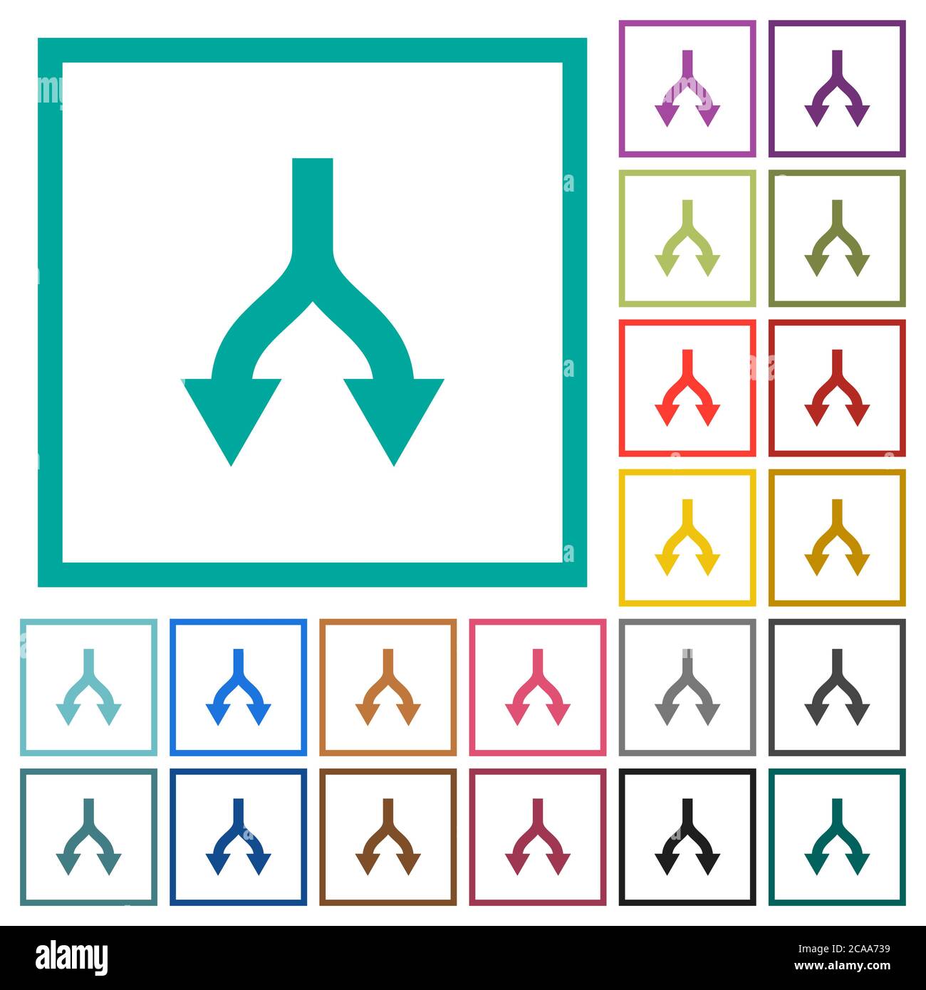 Split arrows down flat color icons with quadrant frames on white background Stock Vector Image ...