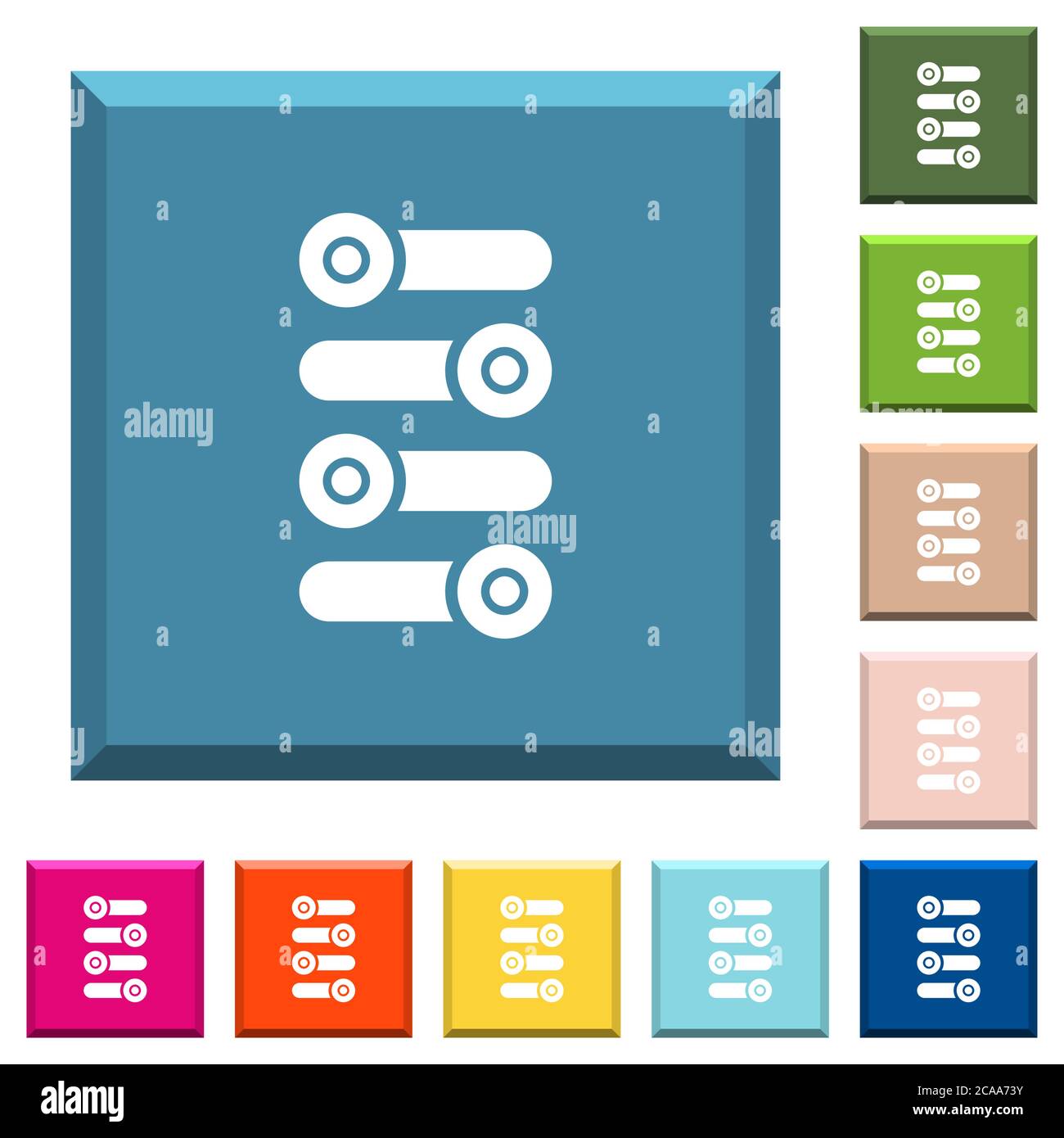 Fine tune white icons on edged square buttons in various trendy colors ...