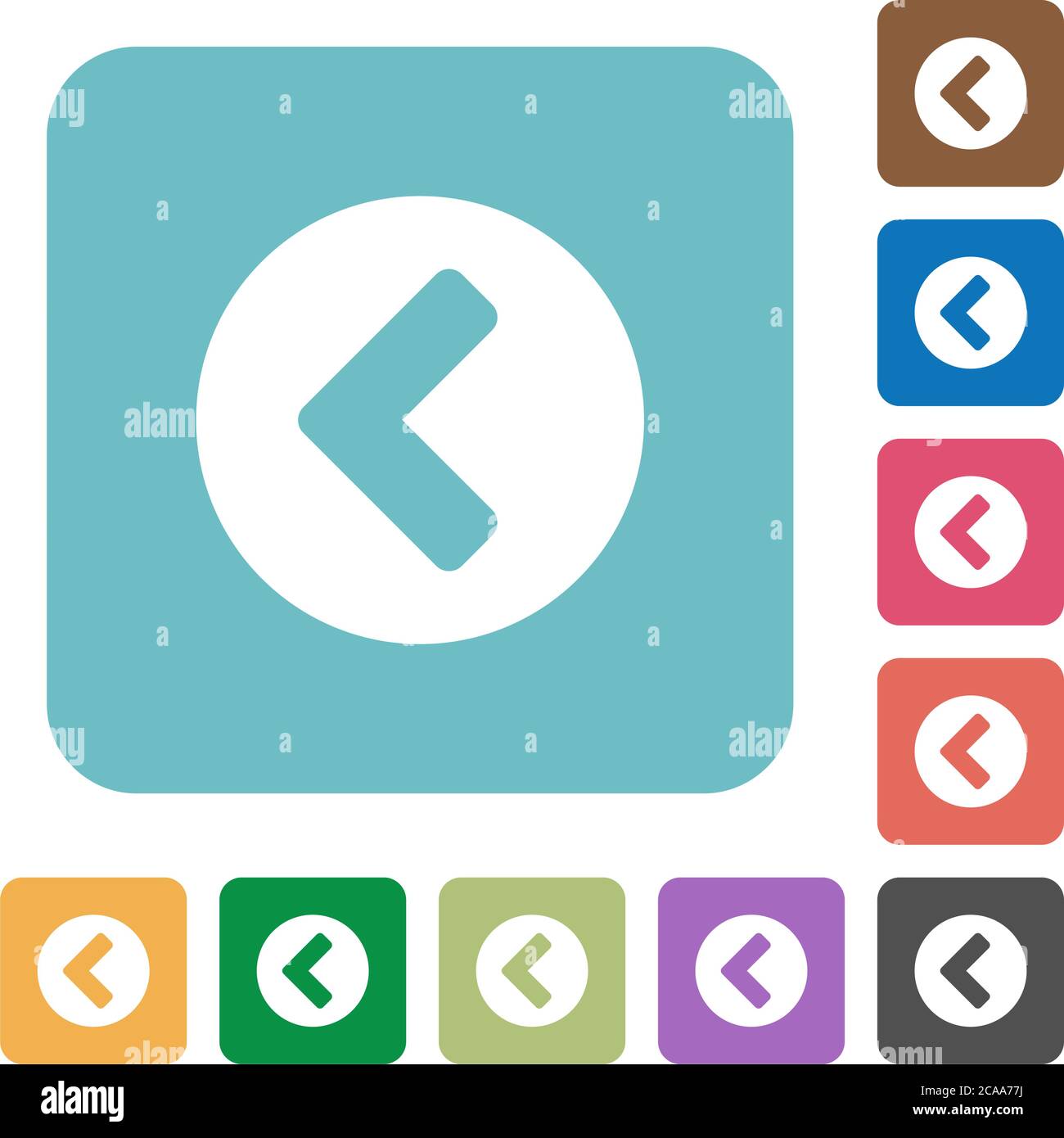 Chevron left white flat icons on color rounded square backgrounds Stock ...