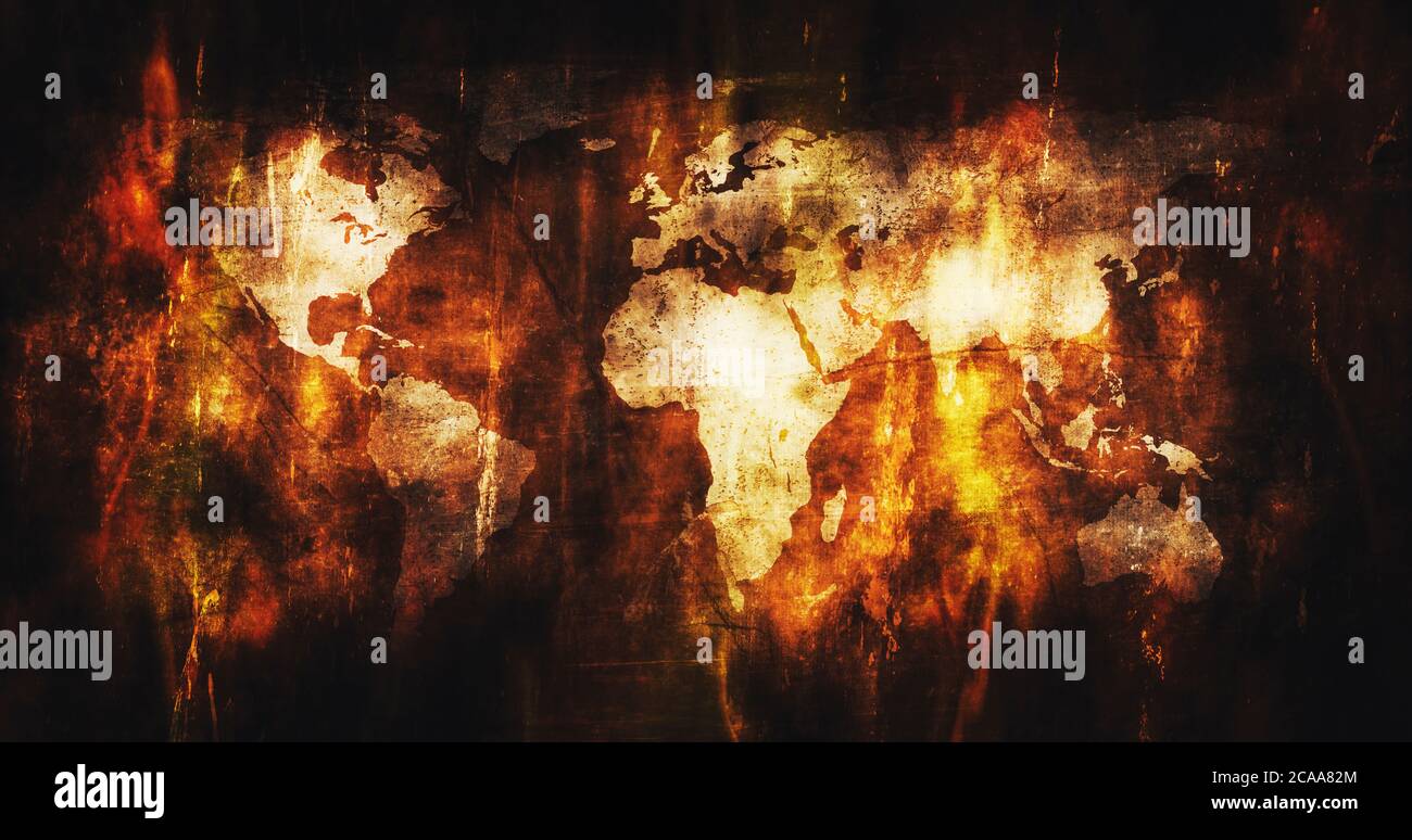 World map burning in blazing fire and flames 3D Rendering Stock Photo ...