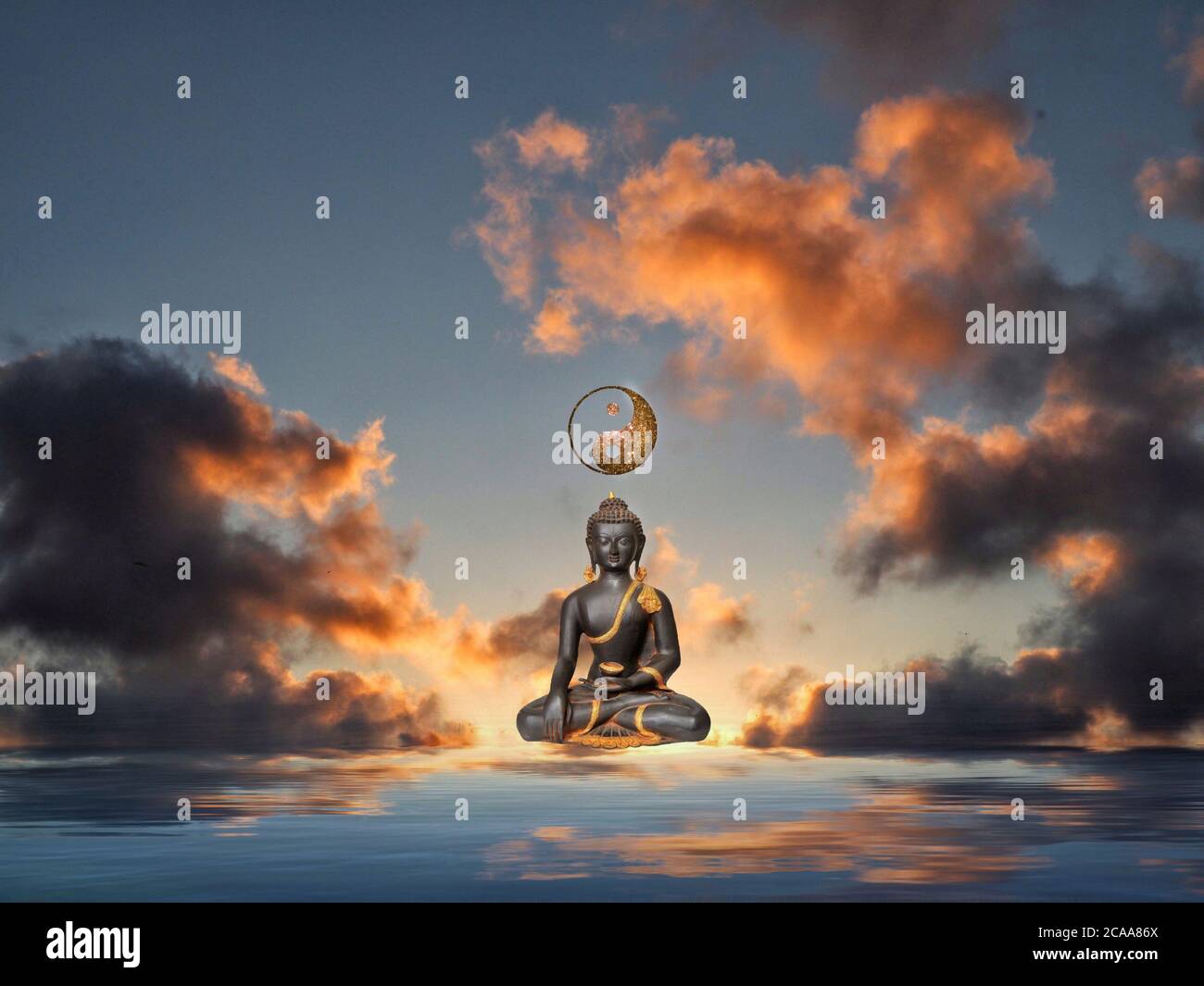 Spiritual background for meditation with yin yang, ankh and buddha ...