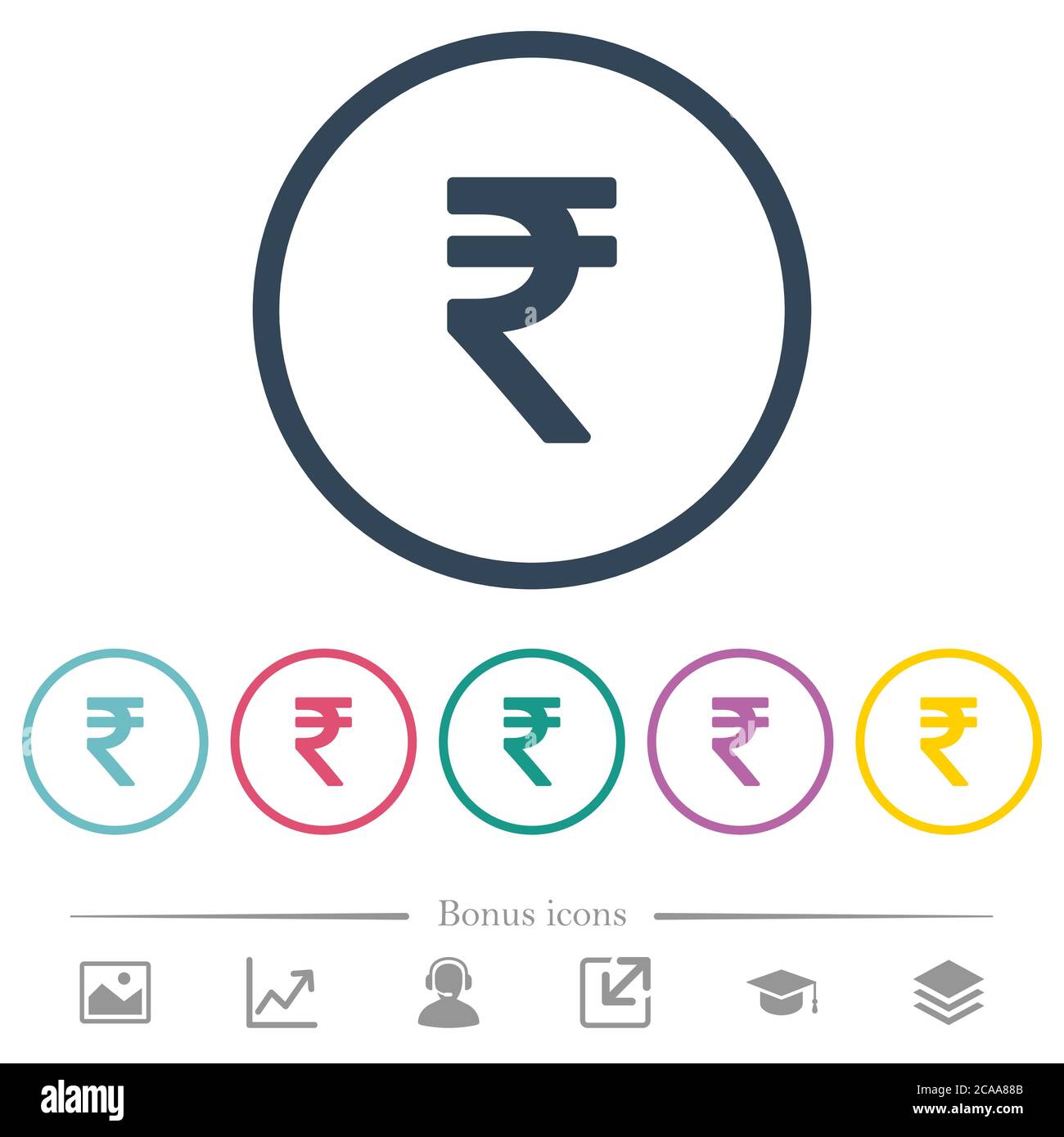 Indian Rupee sign flat color icons in round outlines. 6 bonus icons ...