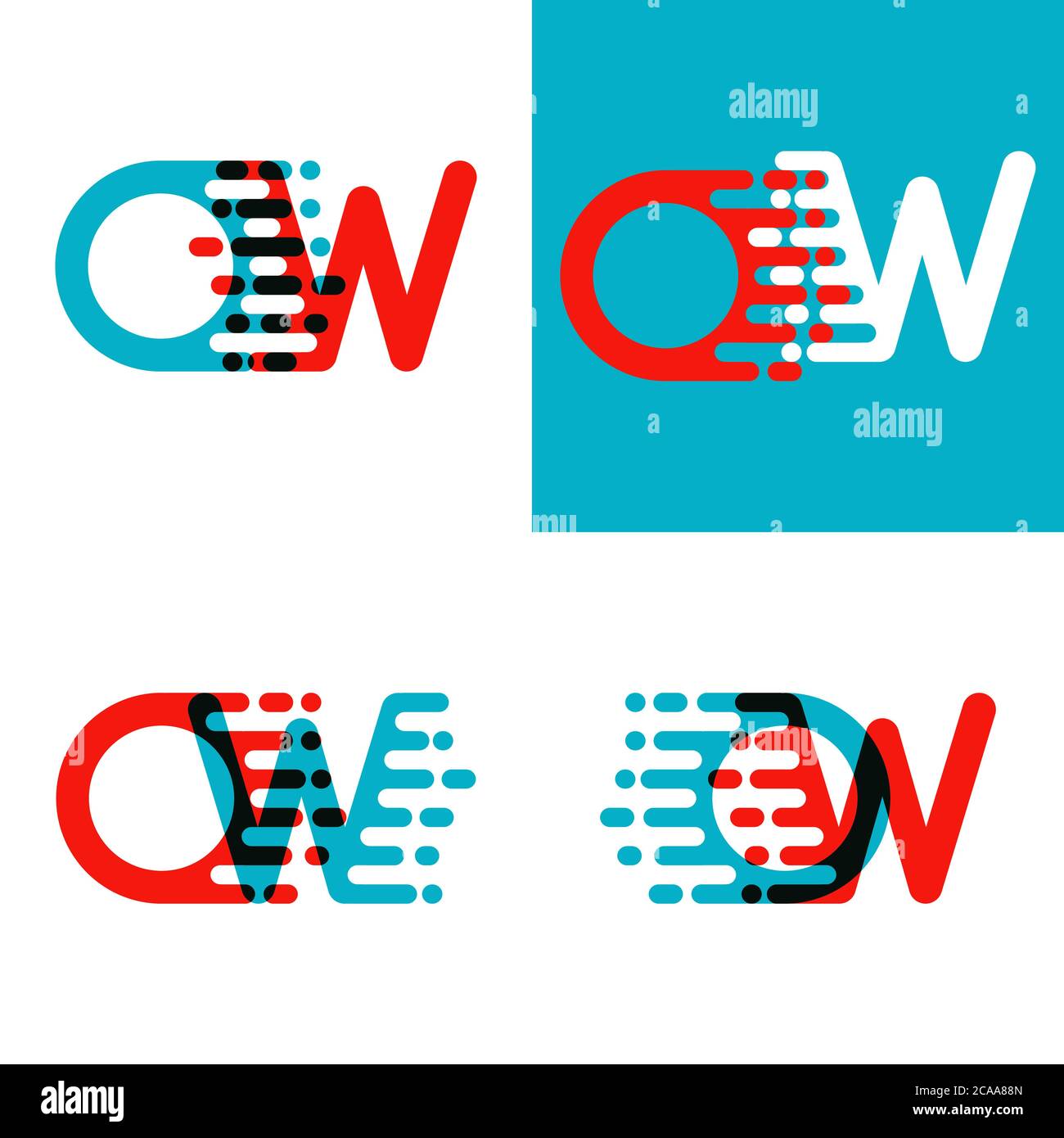 OW letters logo with accent speed in red and blue Stock Vector Image ...