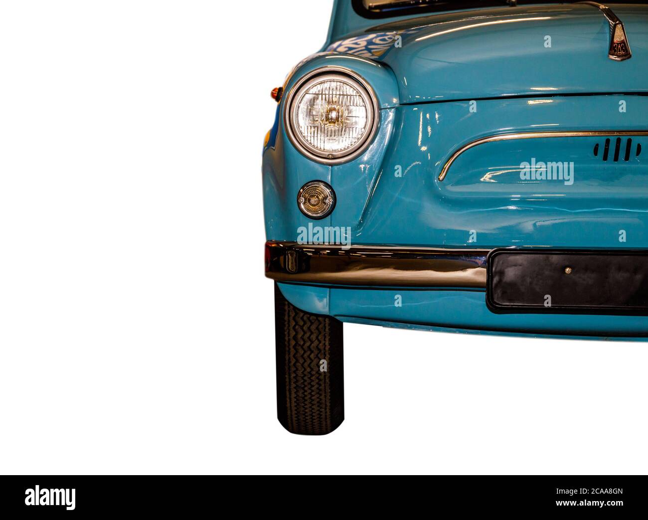 blue retro car close up isolated on white Stock Photo - Alamy