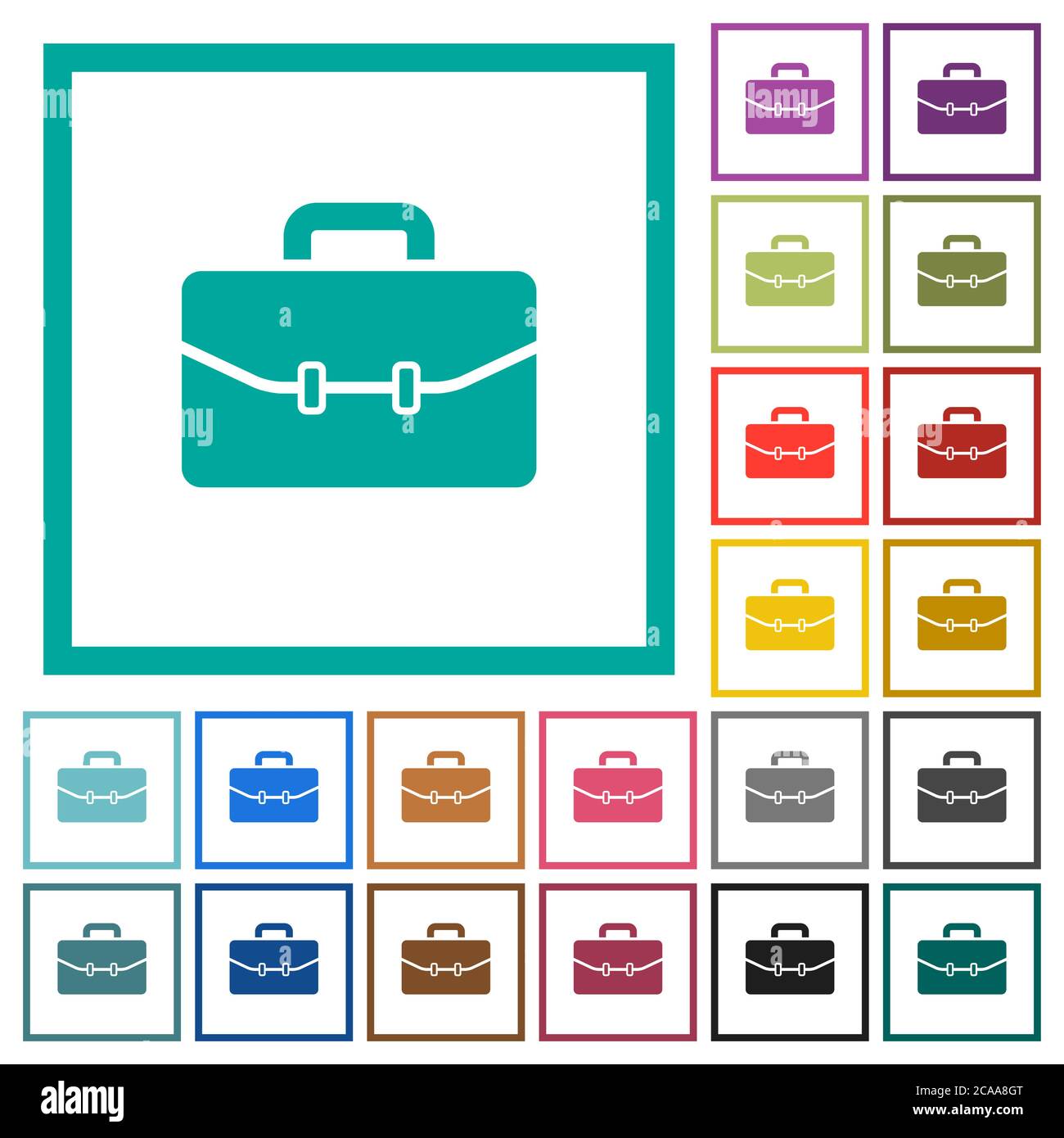 Satchel with two buckles flat color icons with quadrant frames on white ...