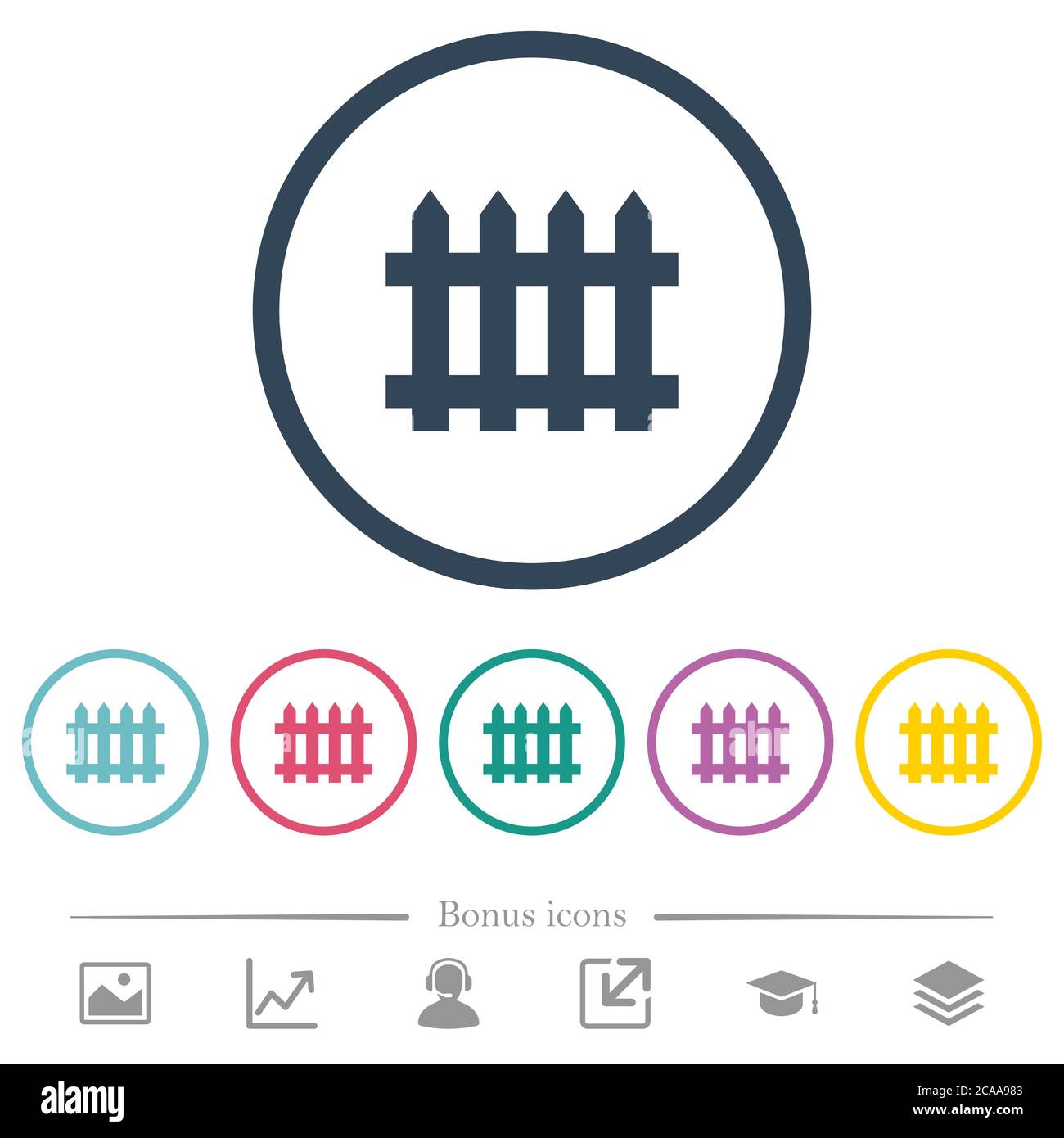 Fence flat color icons in round outlines. 6 bonus icons included Stock ...