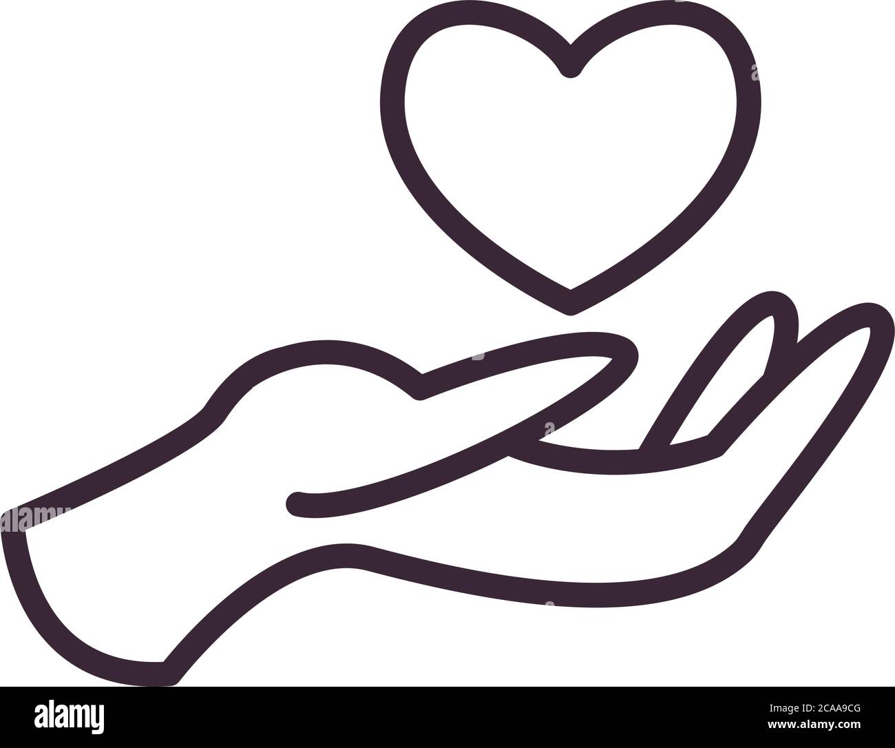 Heart over hand line style icon design of love passion and romantic ...