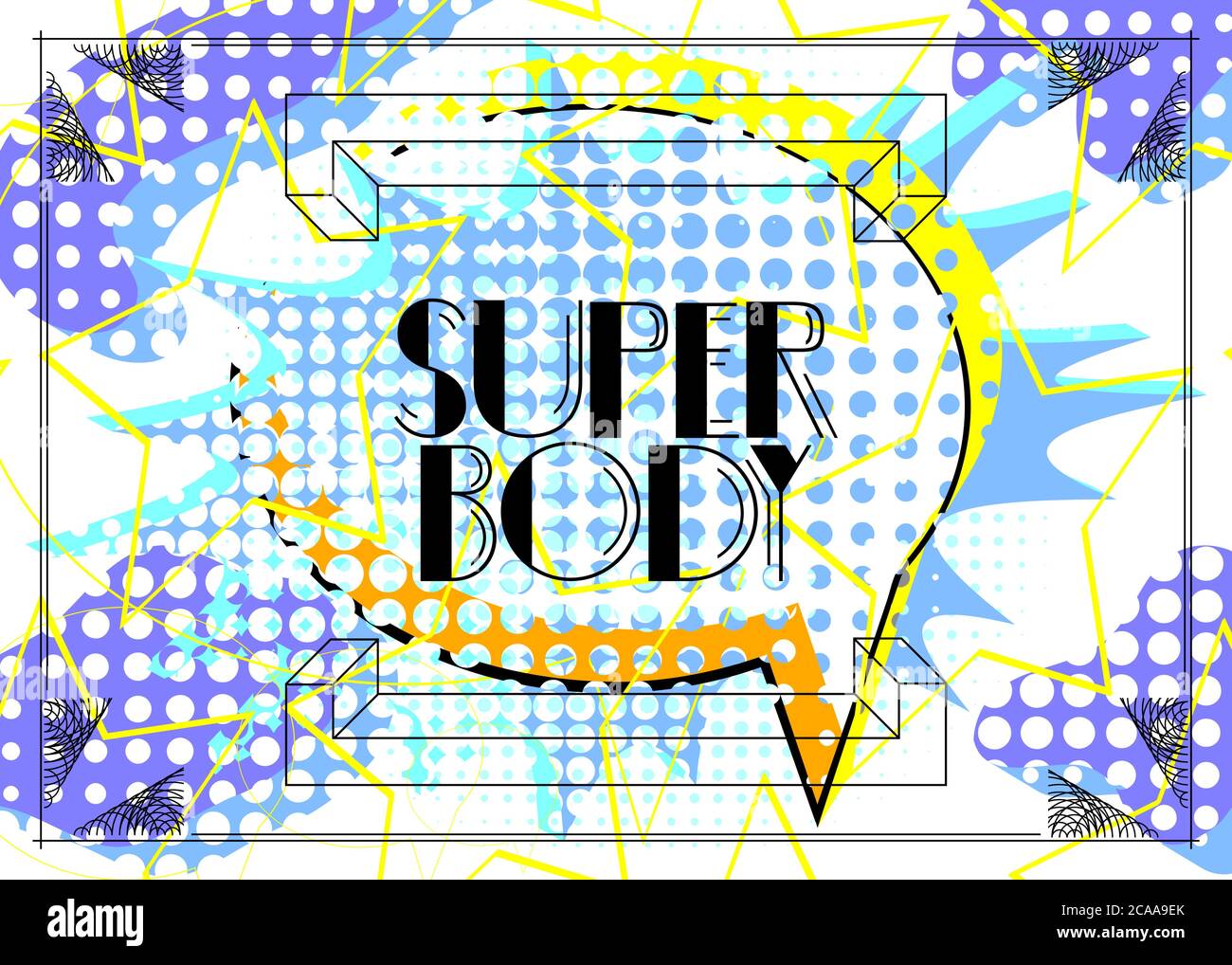 Art Deco Retro Super Body text. Decorative greeting card, sign with ...