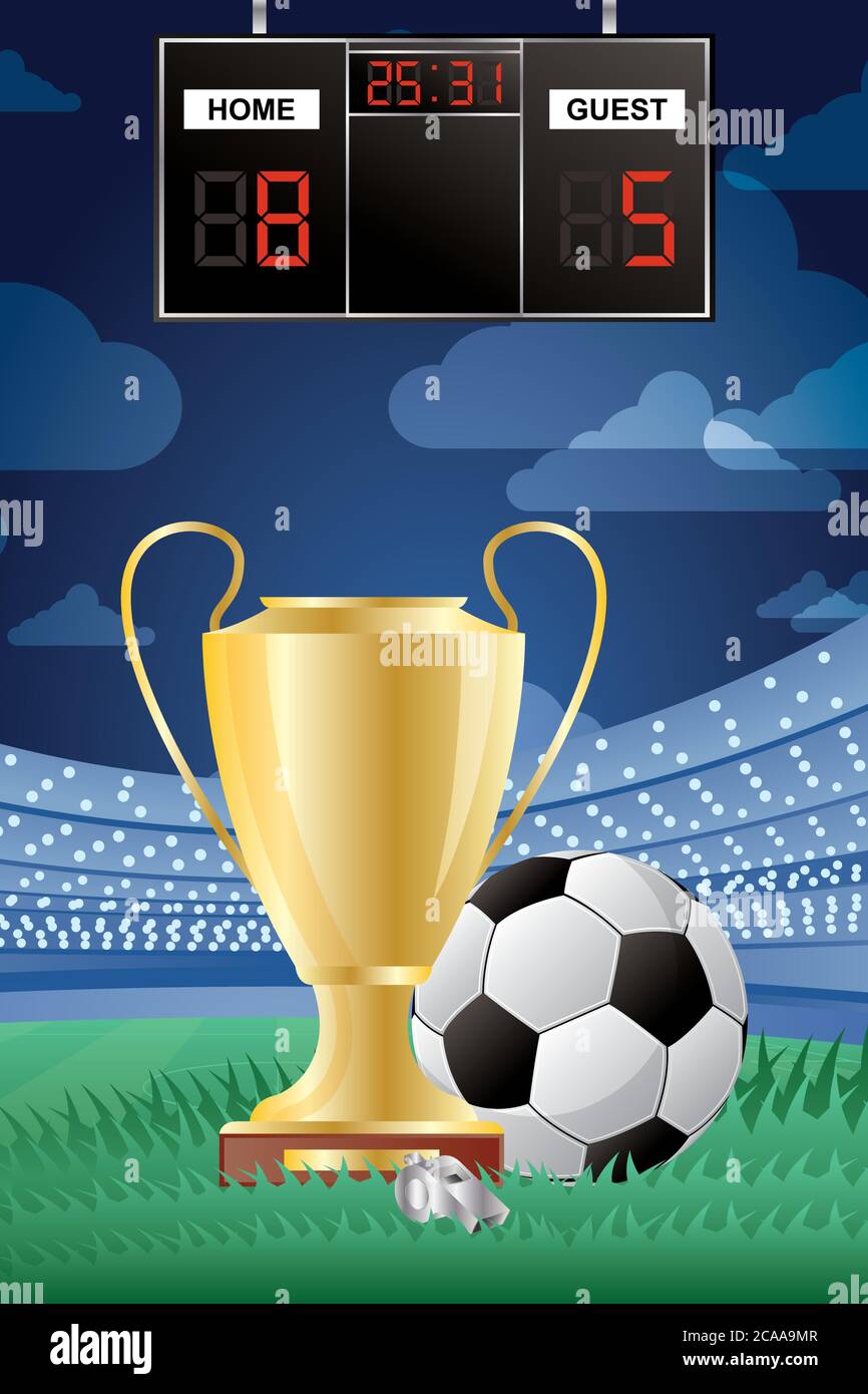 soccer sport balloon football with referee whistle and trophy cup ...