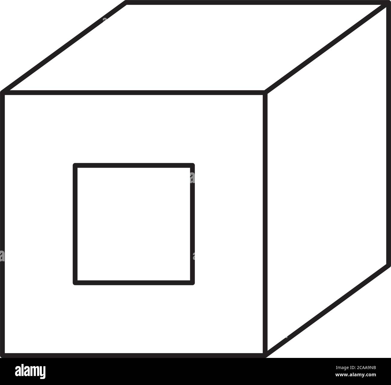 3d cube icon over white background, line style, vector illustration ...