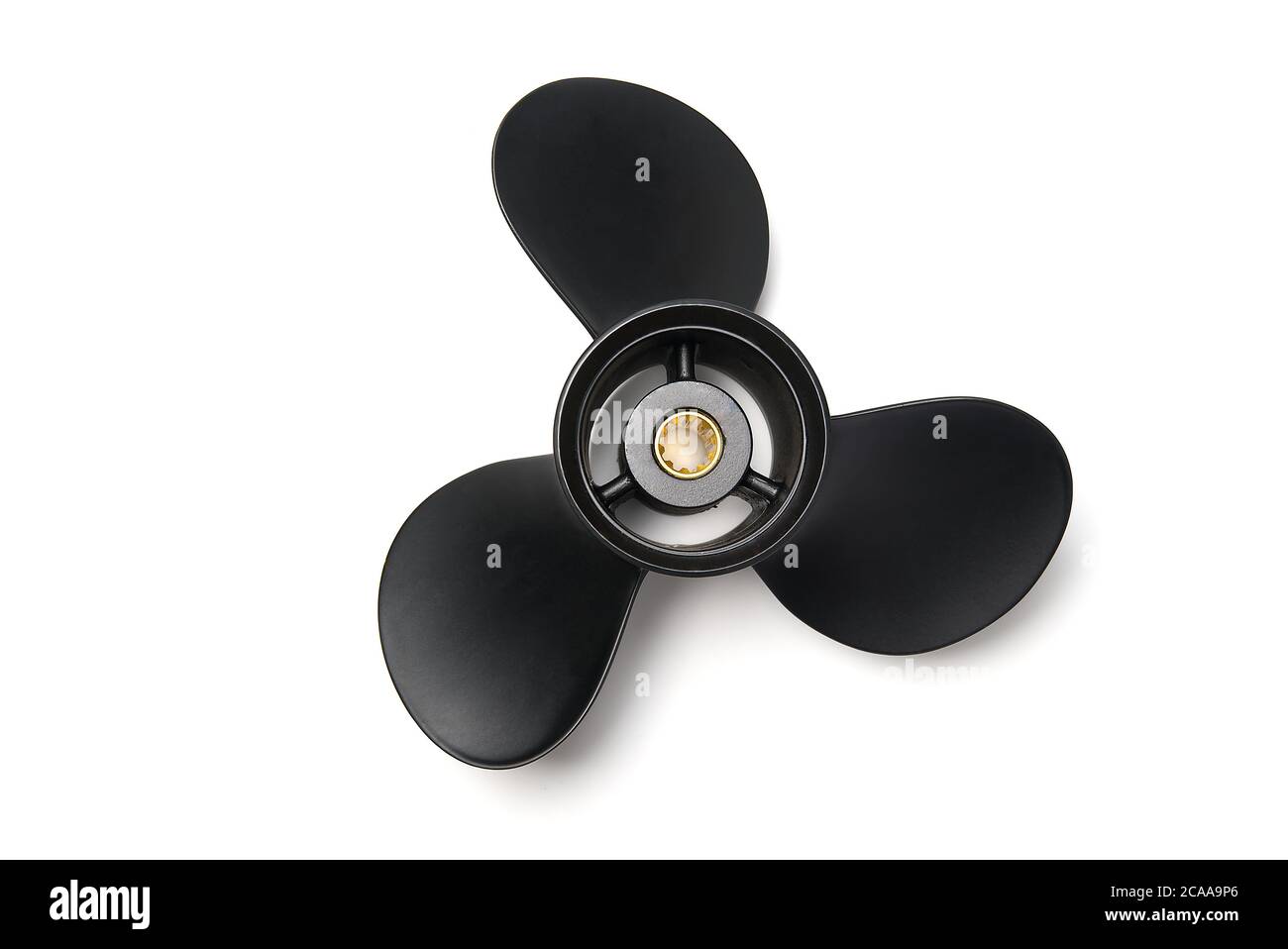 New black screw from a motor boat. three-bladed propeller. Isolated ...