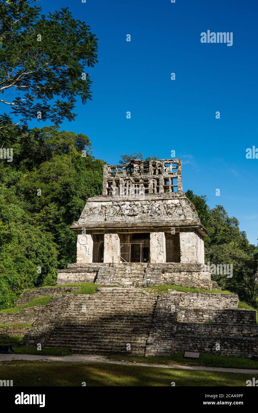 The Temple of the Sun in the ruins of the Mayan city of Palenque ...