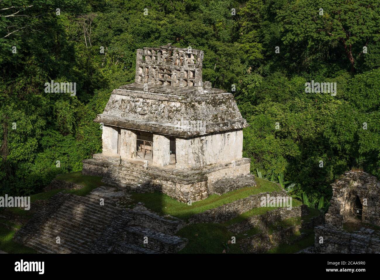 The Temple of the Sun in the ruins of the Mayan city of Palenque ...