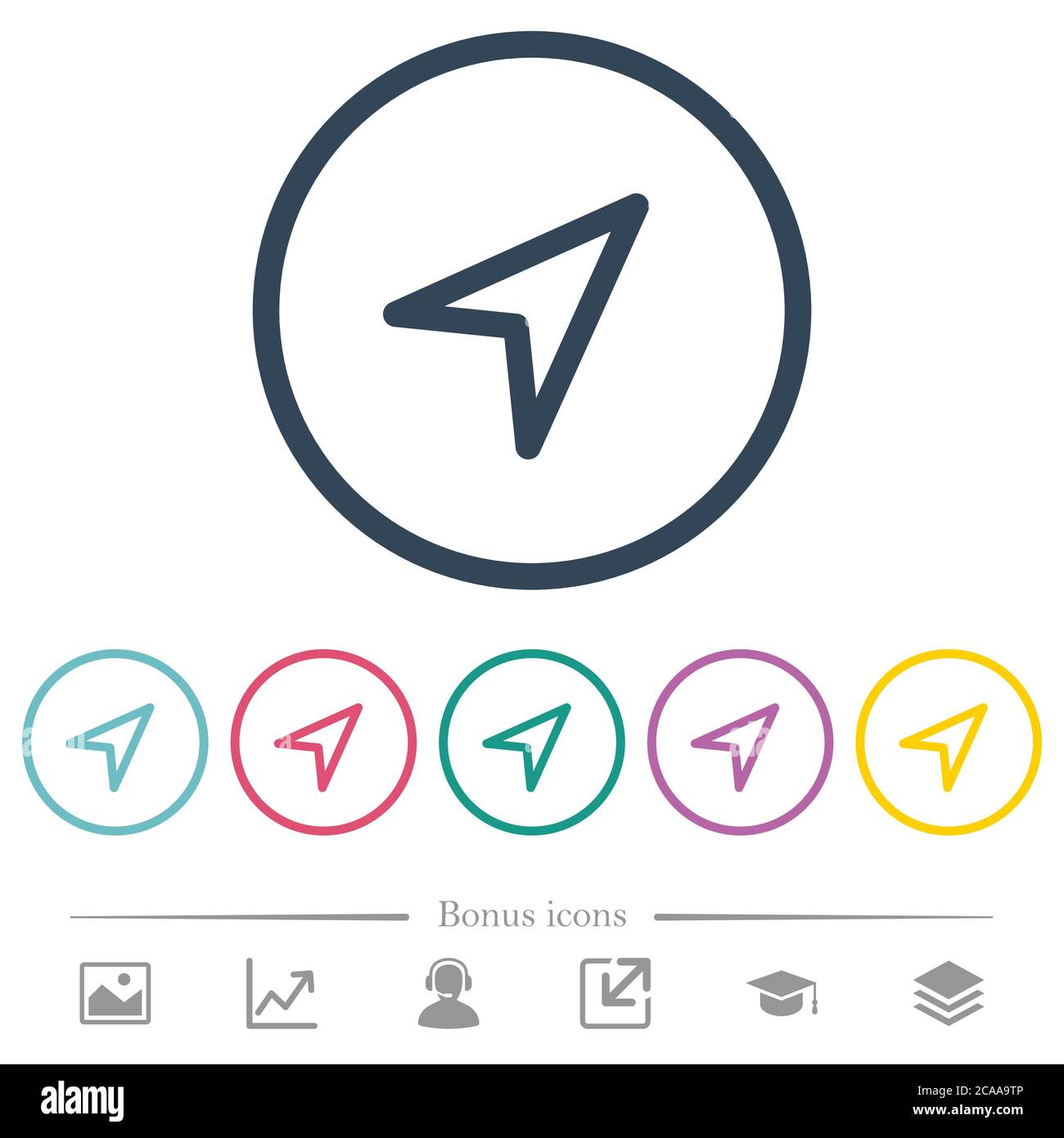 Direction arrow flat color icons in round outlines. 6 bonus icons ...