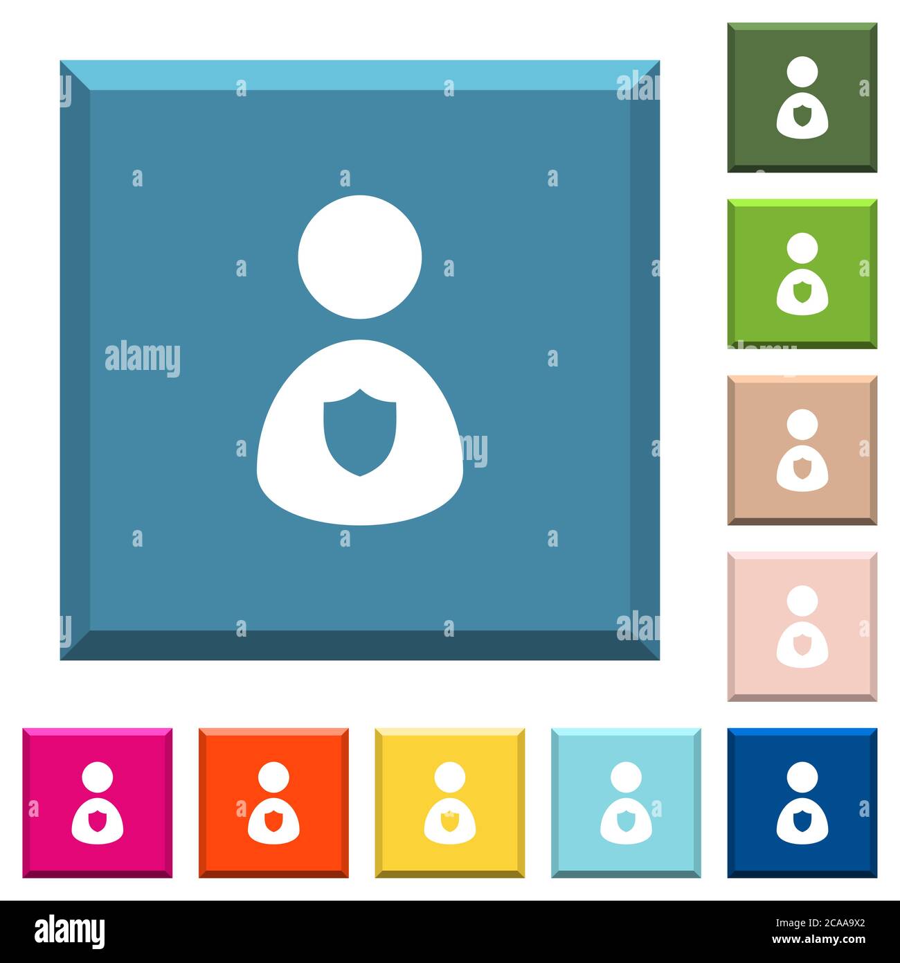 Security guard white icons on edged square buttons in various trendy ...