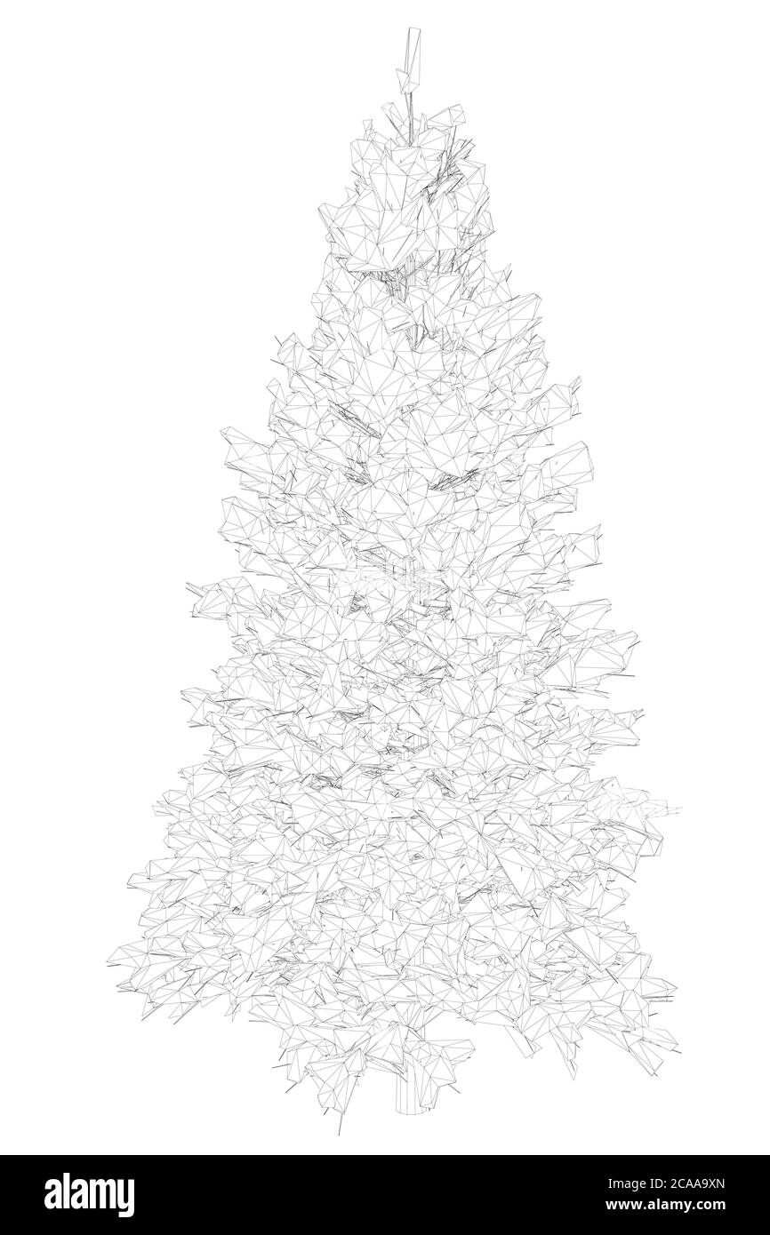 Wireframe of a Christmas tree with snow from black lines on a white ...