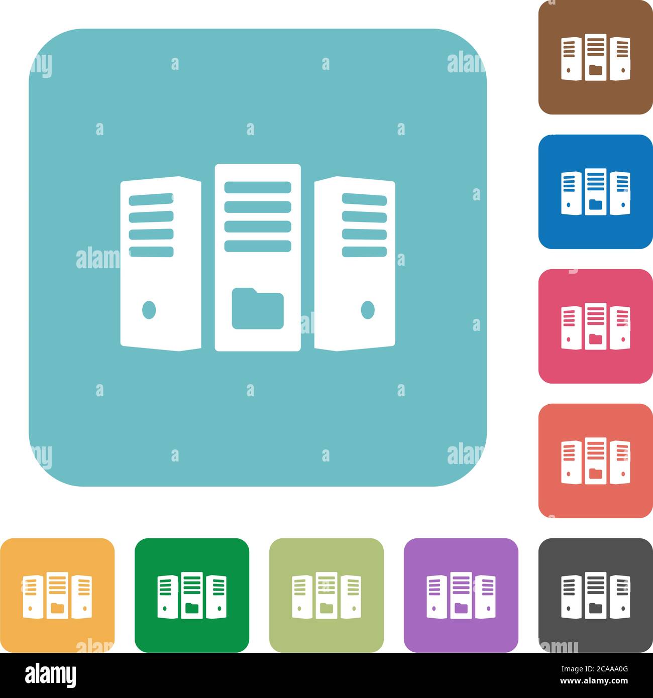 File server white flat icons on color rounded square backgrounds Stock ...