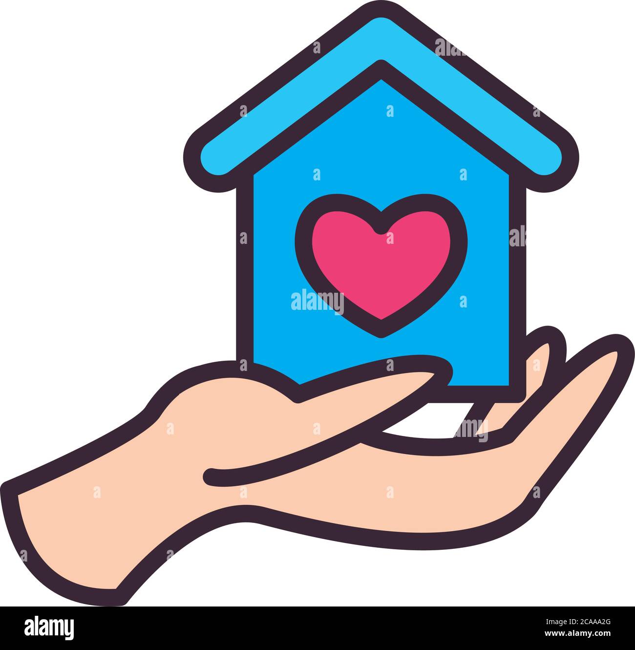 house with heart on volunteer hand line and fill style icon design of ...