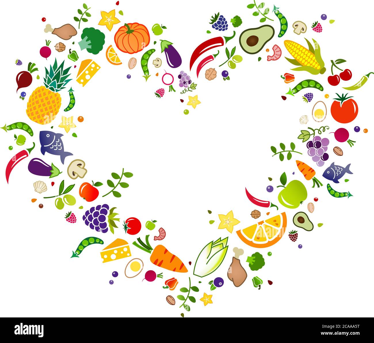 healthy colorful food vector illustration. Concept with icons of ...