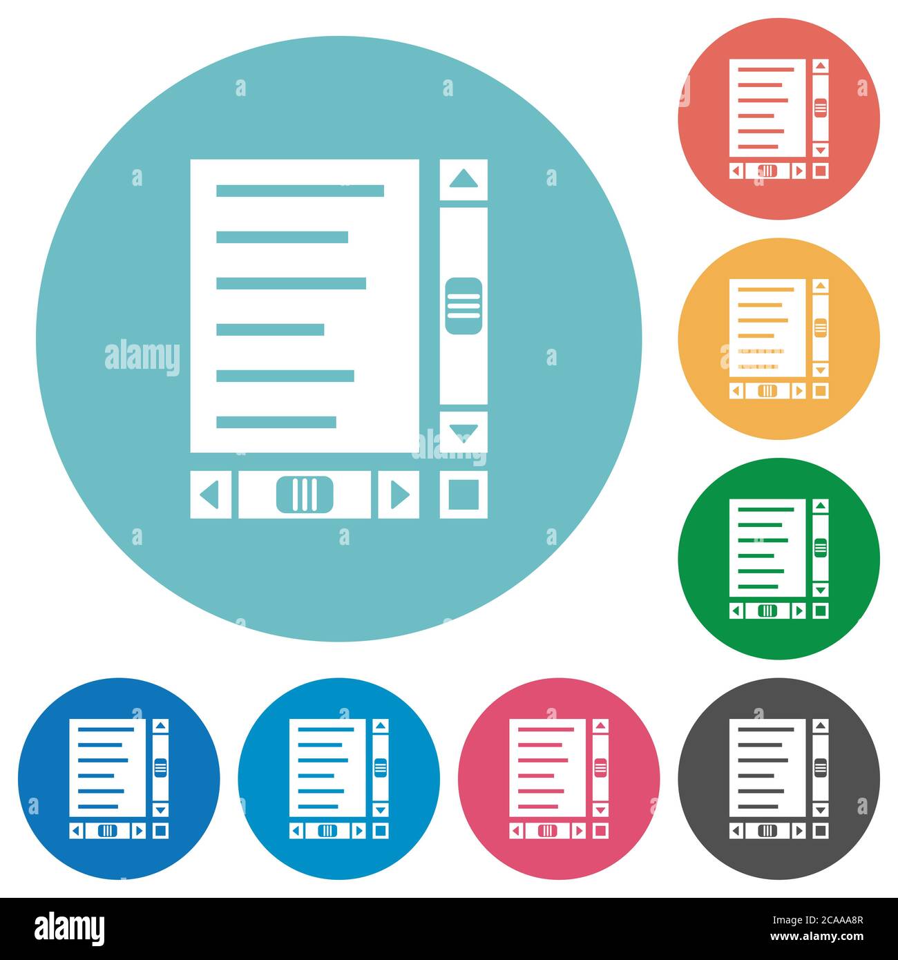 Document with content and scroll bars flat white icons on round color backgrounds Stock Vector ...