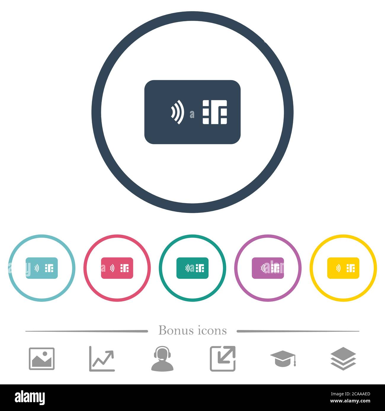 NFC chip card flat color icons in round outlines. 6 bonus icons ...