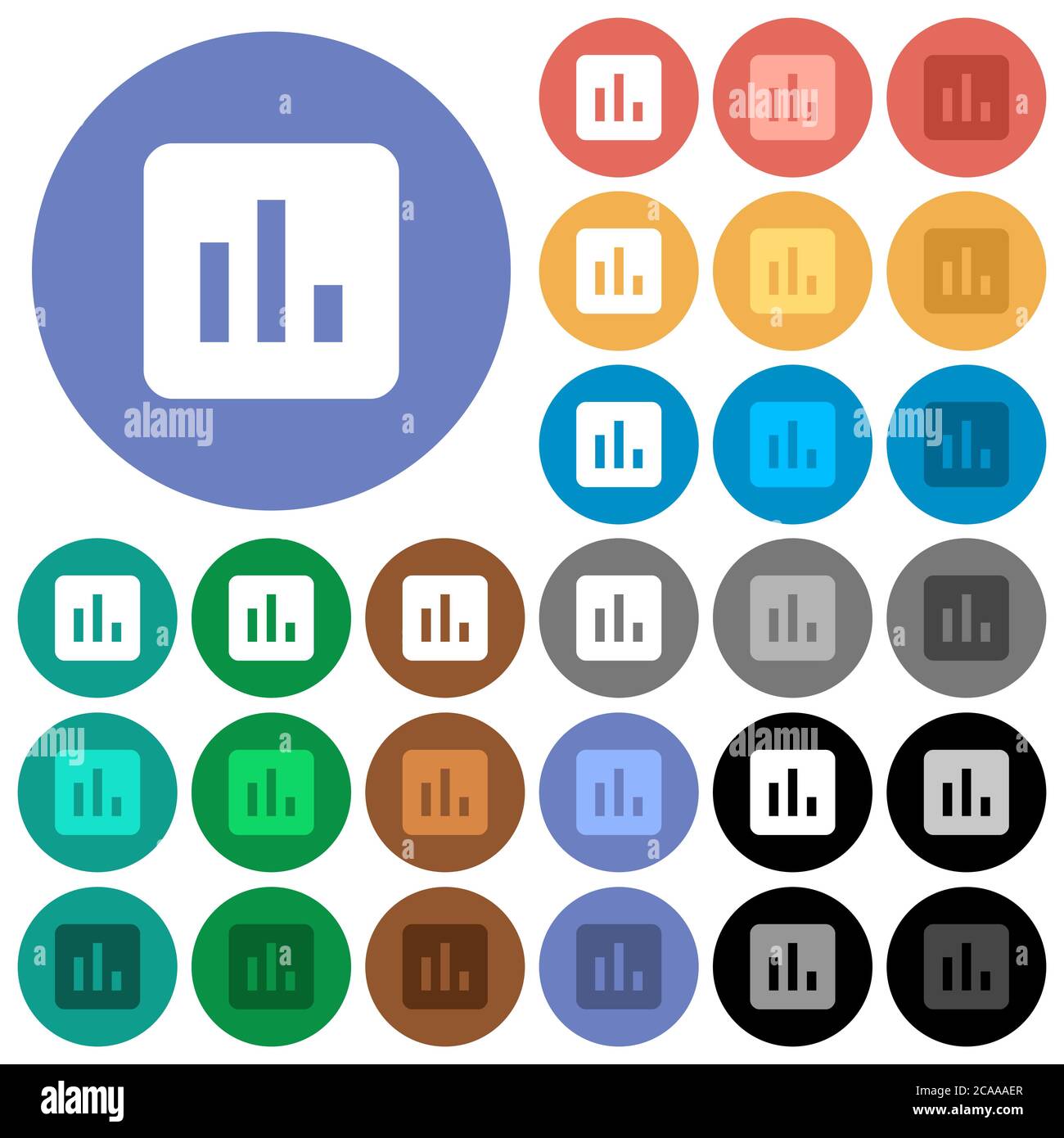 Chart multi colored flat icons on round backgrounds. Included white ...