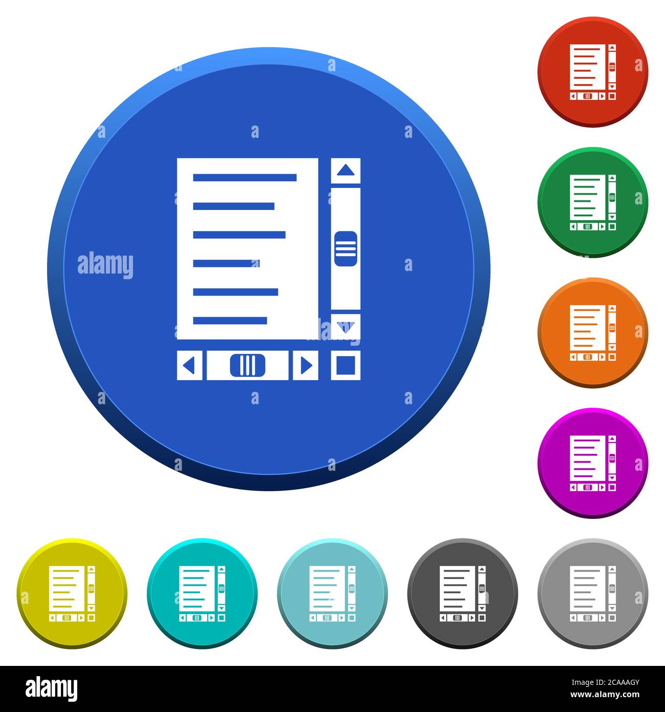 Document with content and scroll bars round color beveled buttons with smooth surfaces and flat ...
