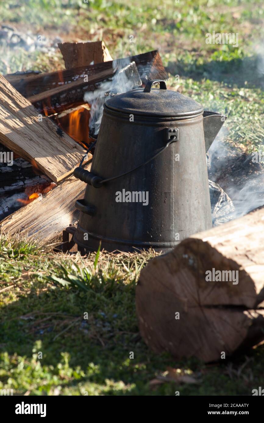 Coffee Pot over an open fire Stock Photo - Alamy