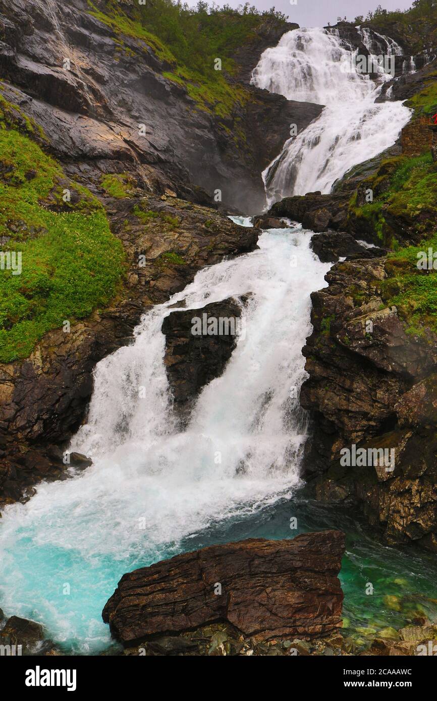 Kjosfossen Falls -cascading waterfall popular with tourists, accessible ...