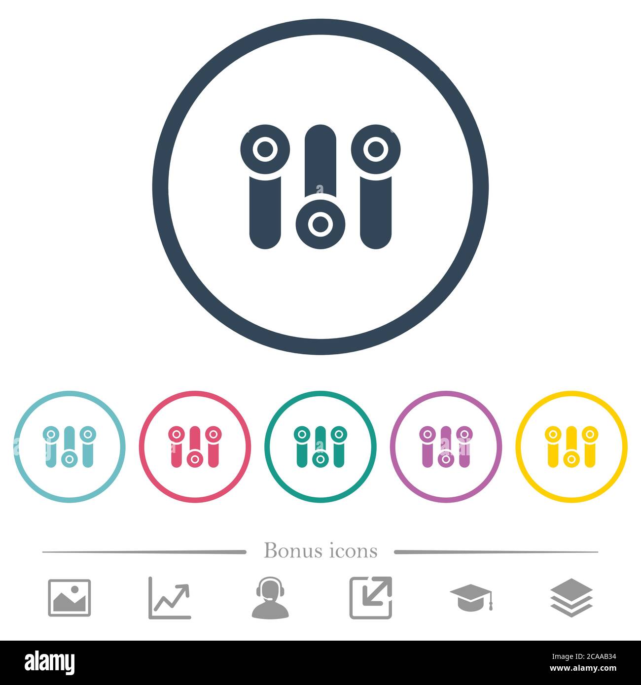 Control panel flat color icons in round outlines. 6 bonus icons ...