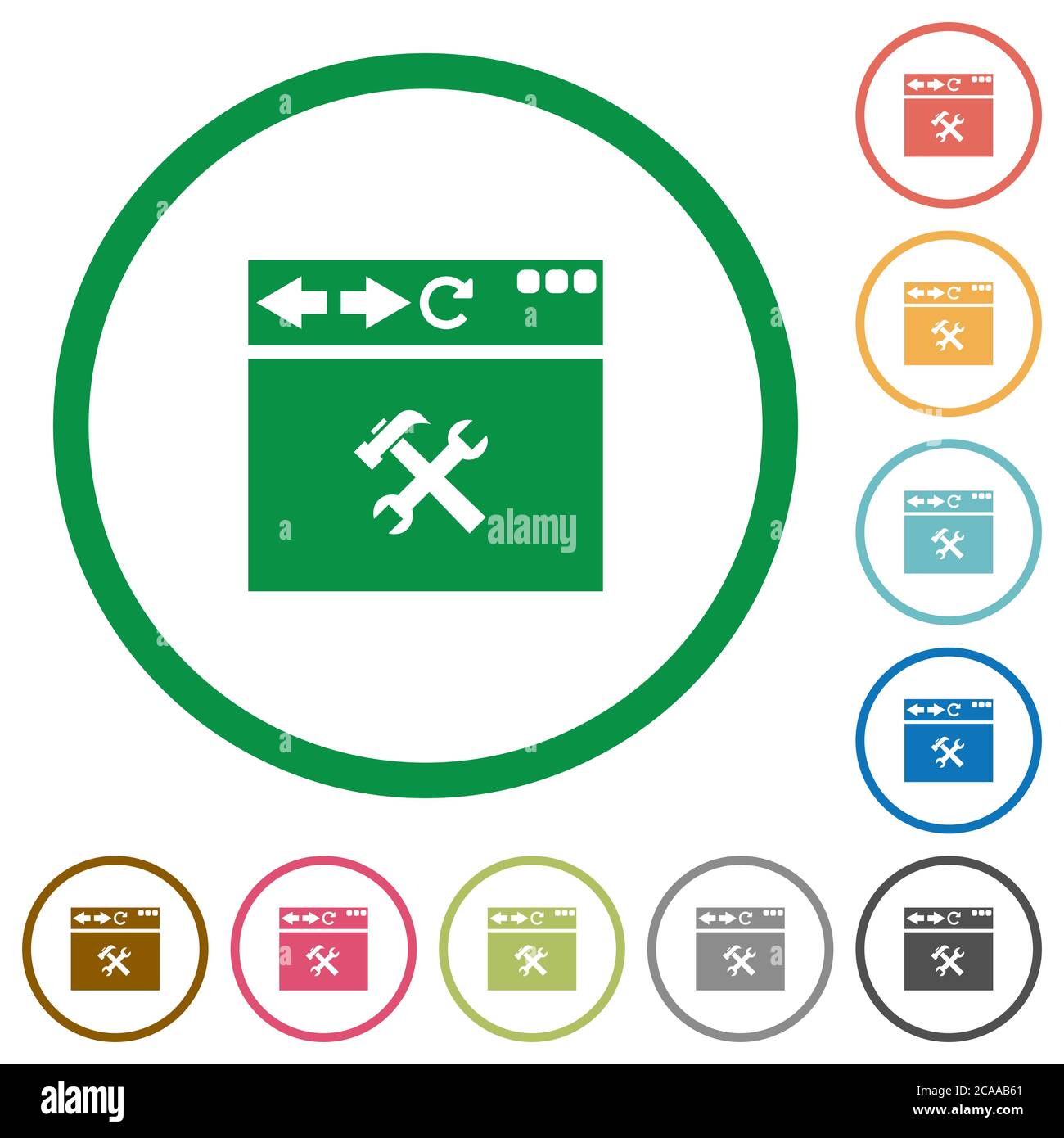 Browser tools flat color icons in round outlines on white background ...