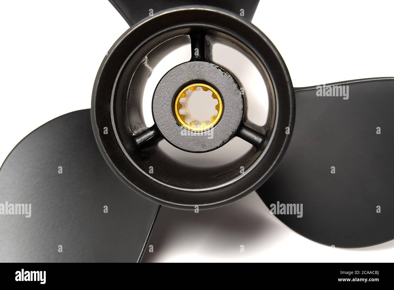 New black screw from a motor boat. three-bladed propeller. Isolated ...