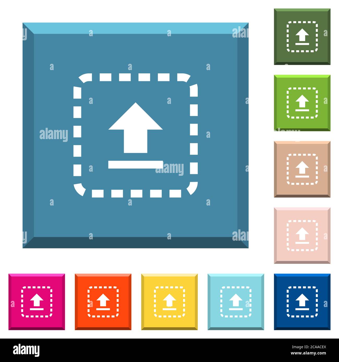 Drag to upload white icons on edged square buttons in various trendy ...