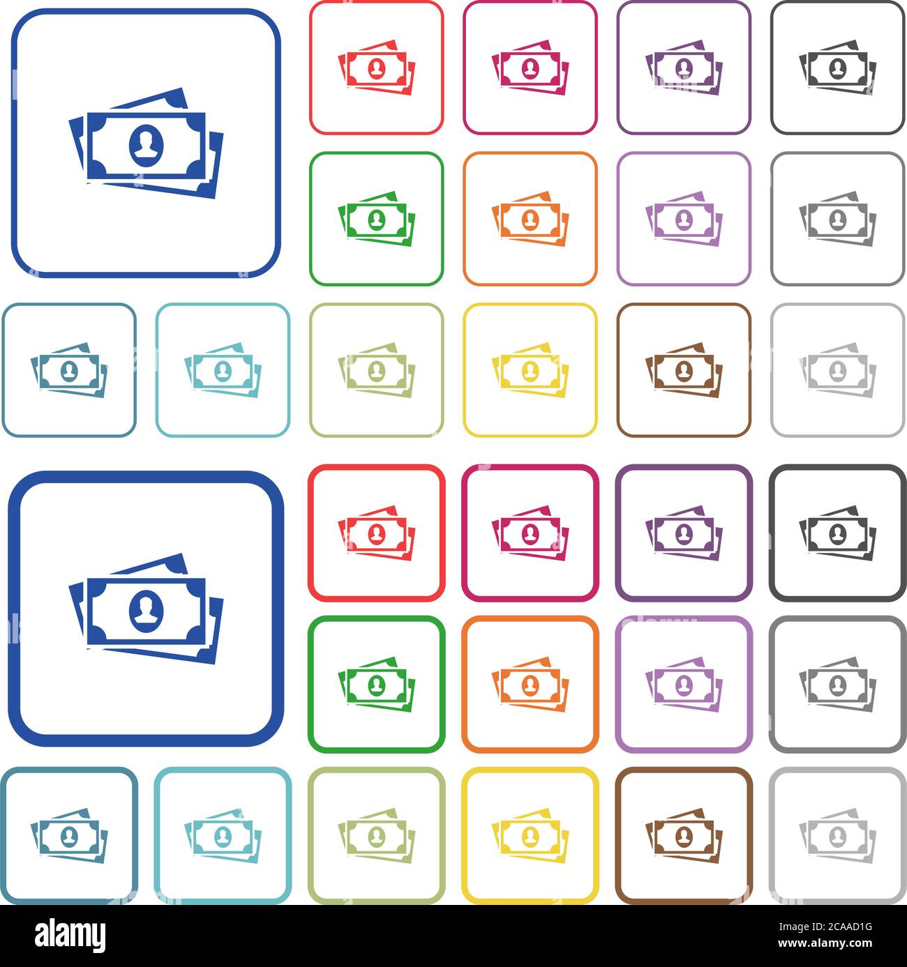 More banknotes with portrait color flat icons in rounded square frames ...