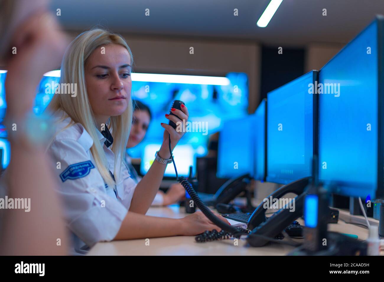 Happy Security Data Center Operator Colleagues Coworkers Smiling And