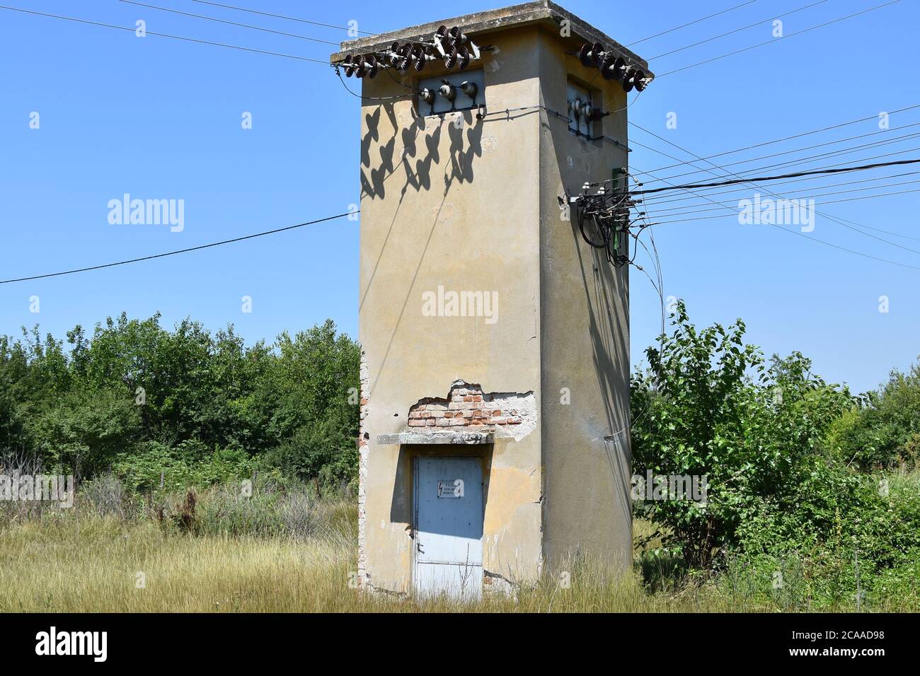 Vintage transformer substation for electricity of the small city Stock ...