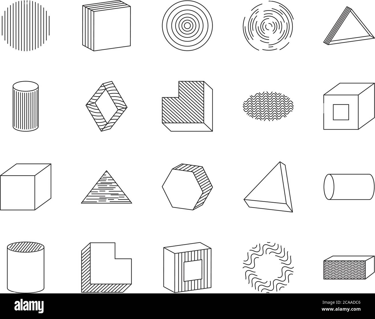 Icon Set Of Cube And Geometric Shapes Over White Background Line Style