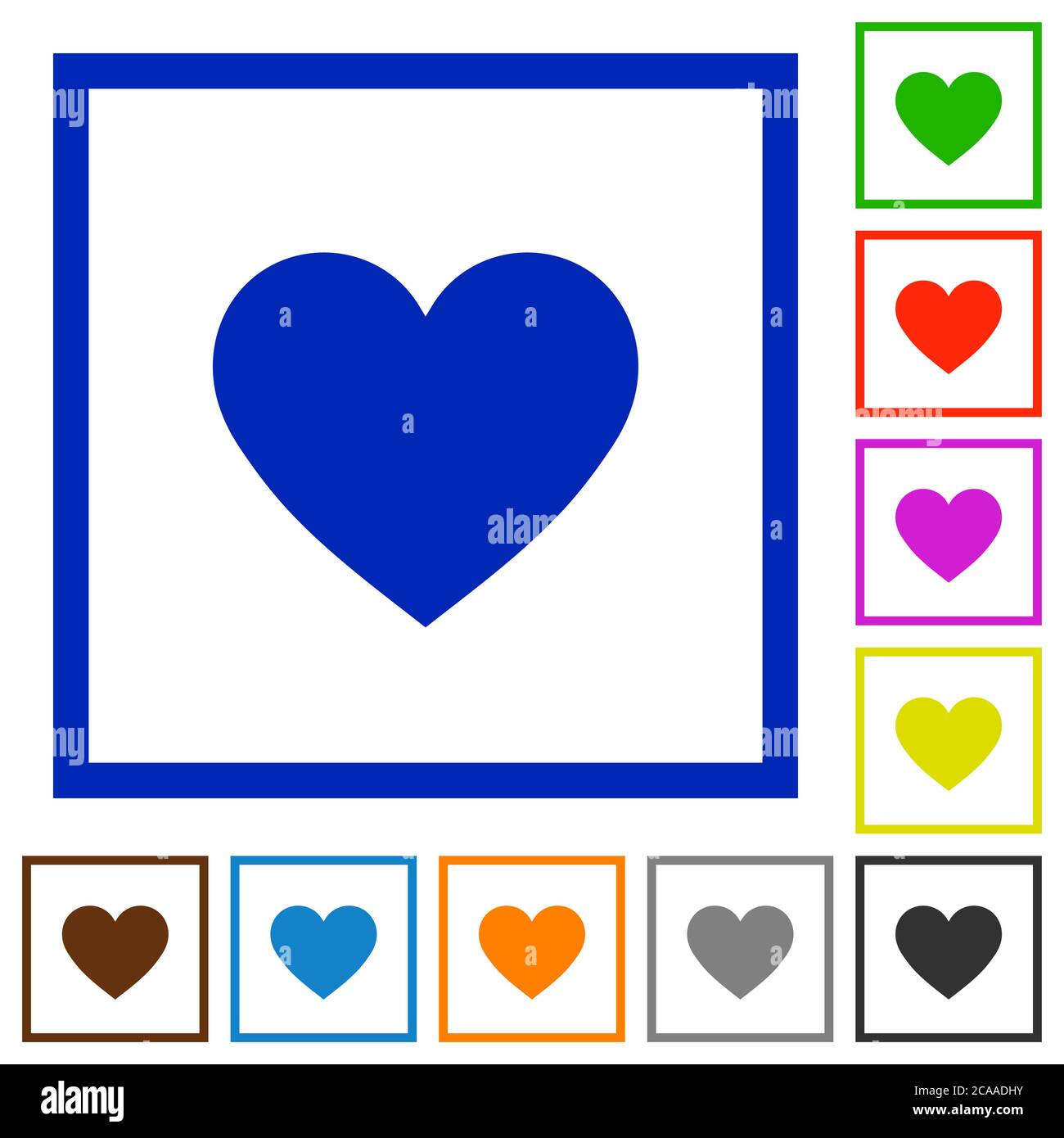 Heart card symbol flat color icons in square frames on white background ...