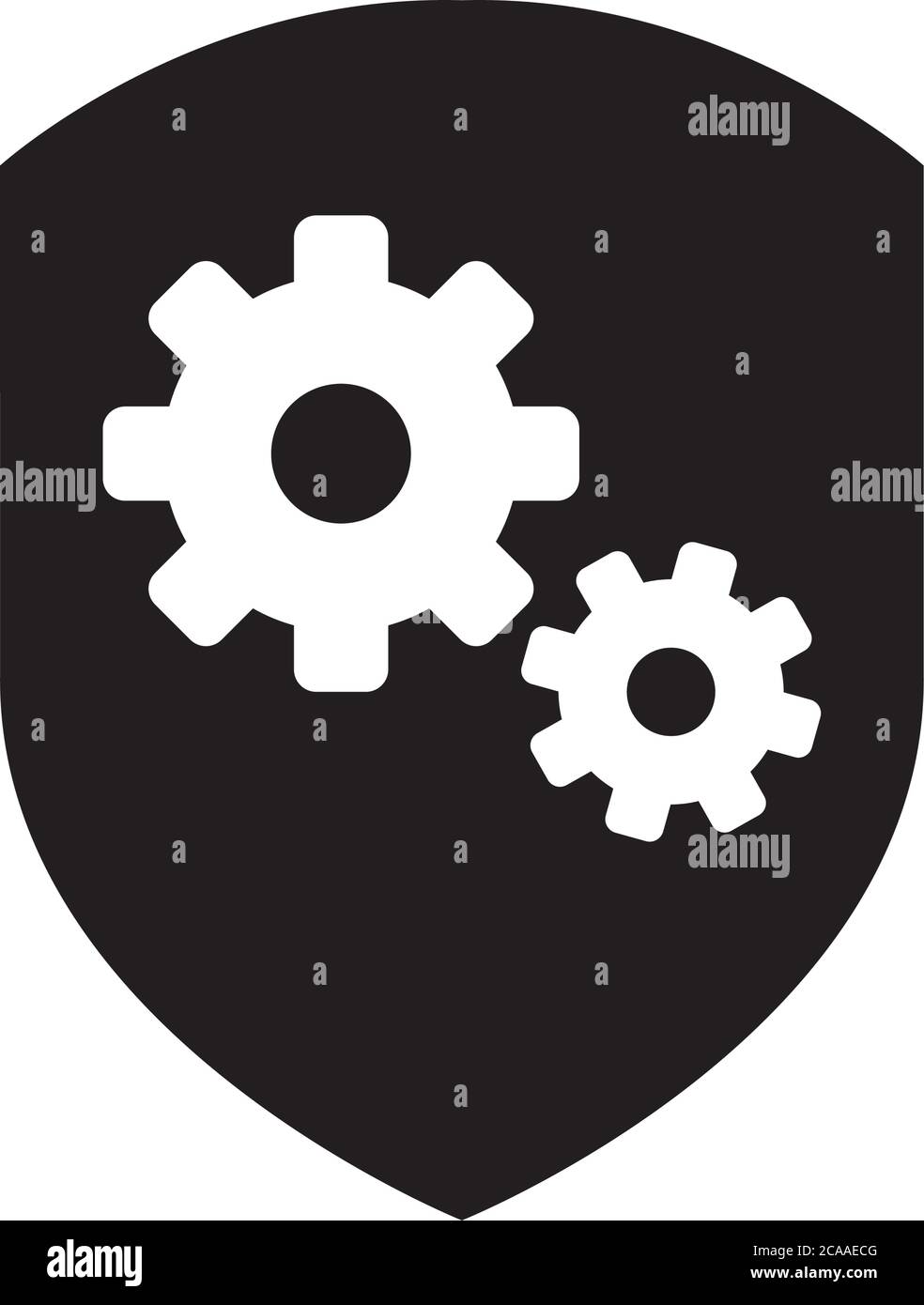 shield with gear wheels icon over white background, silhouette style ...