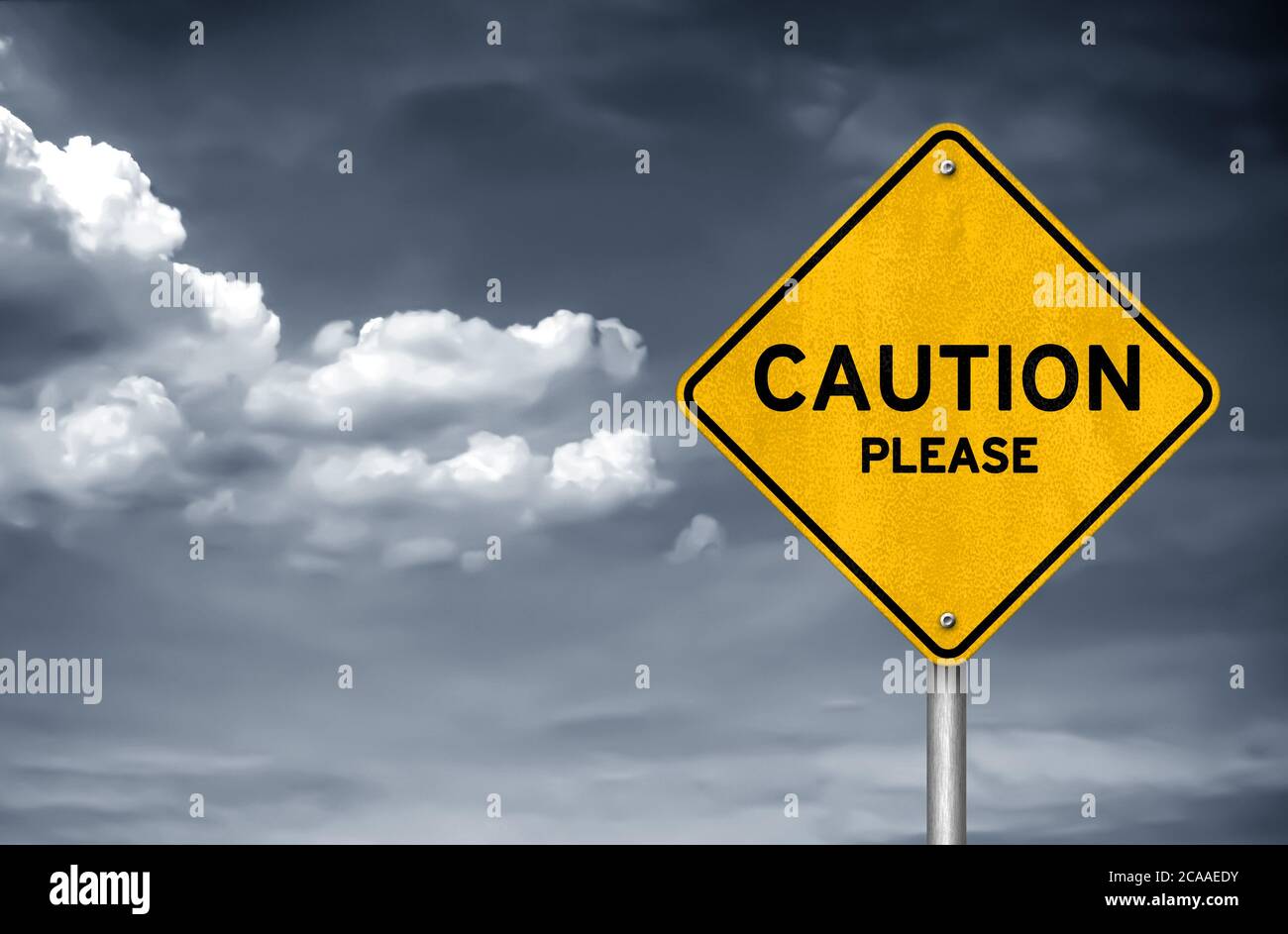 Cauttion please - road sign Stock Photo - Alamy