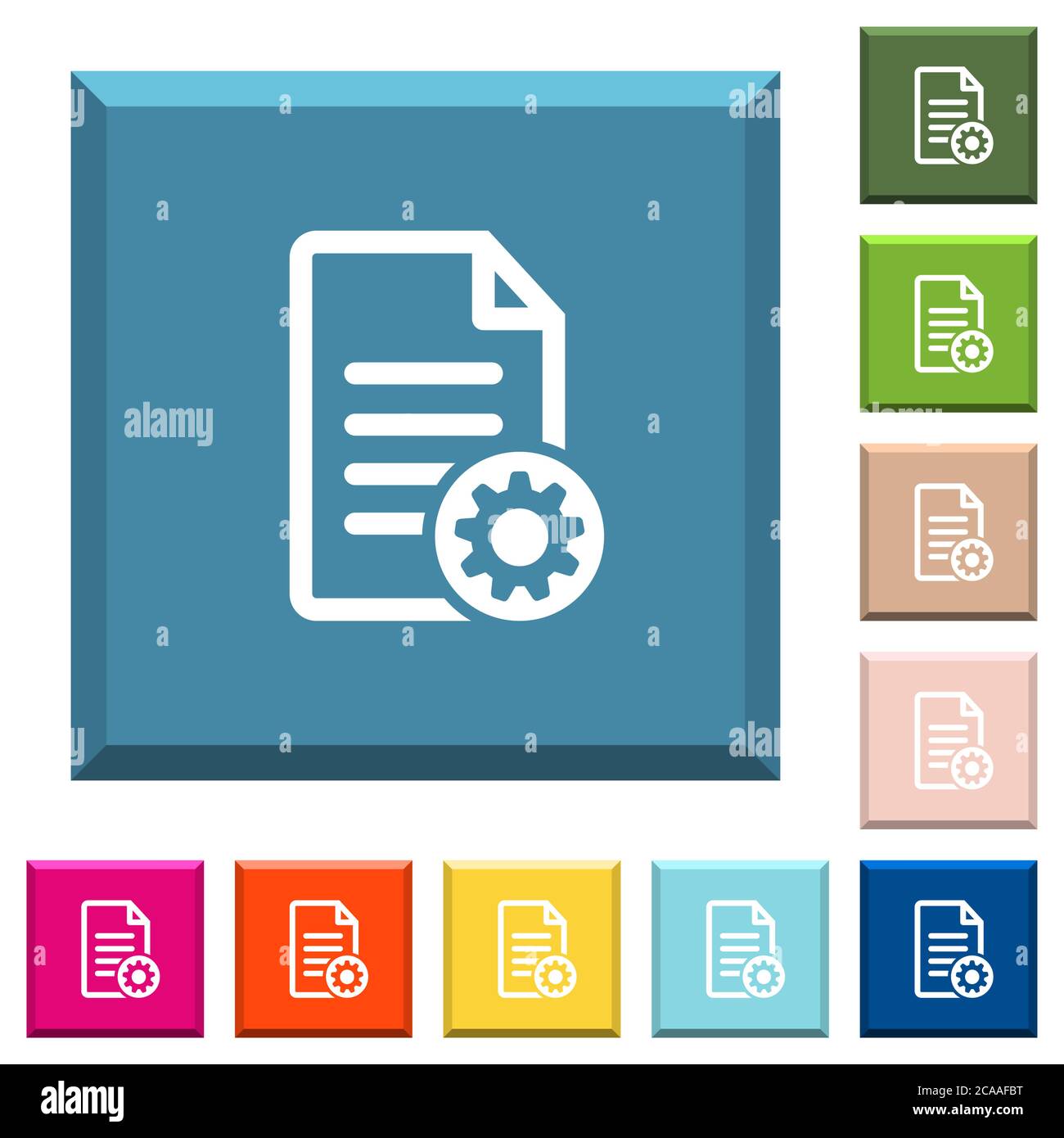 Document settings white icons on edged square buttons in various trendy ...