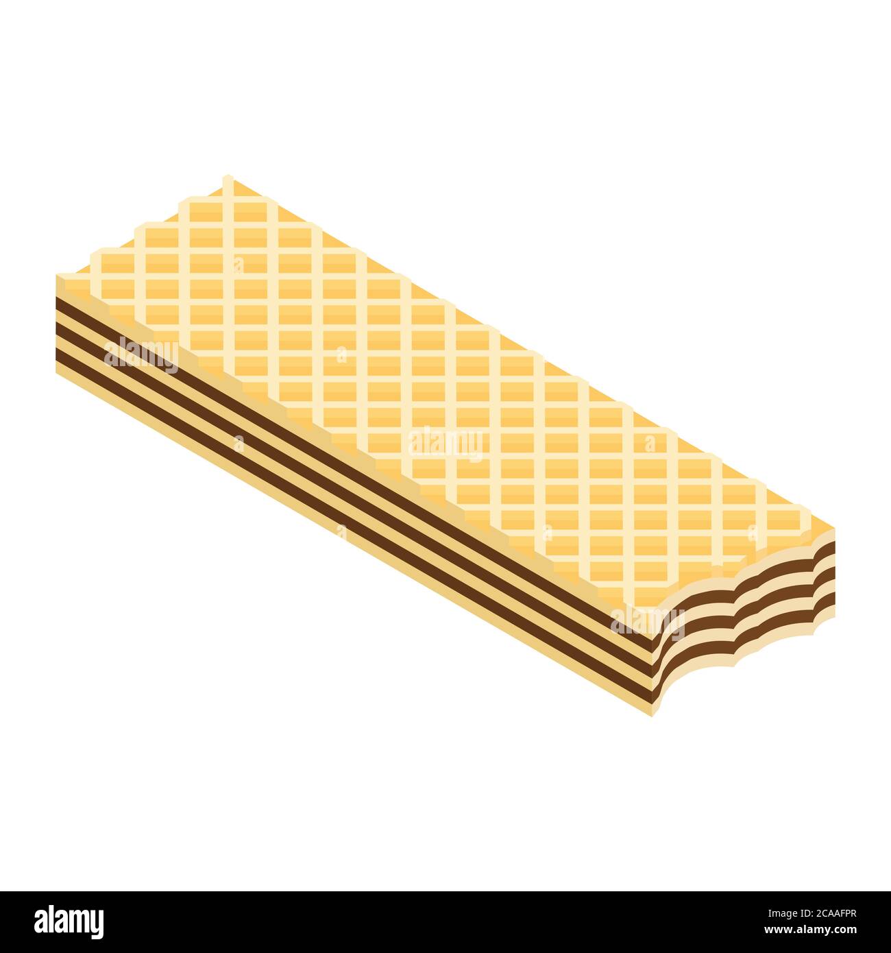 Crispy wafer, chocolate cream flavor isometric view isolated on white ...