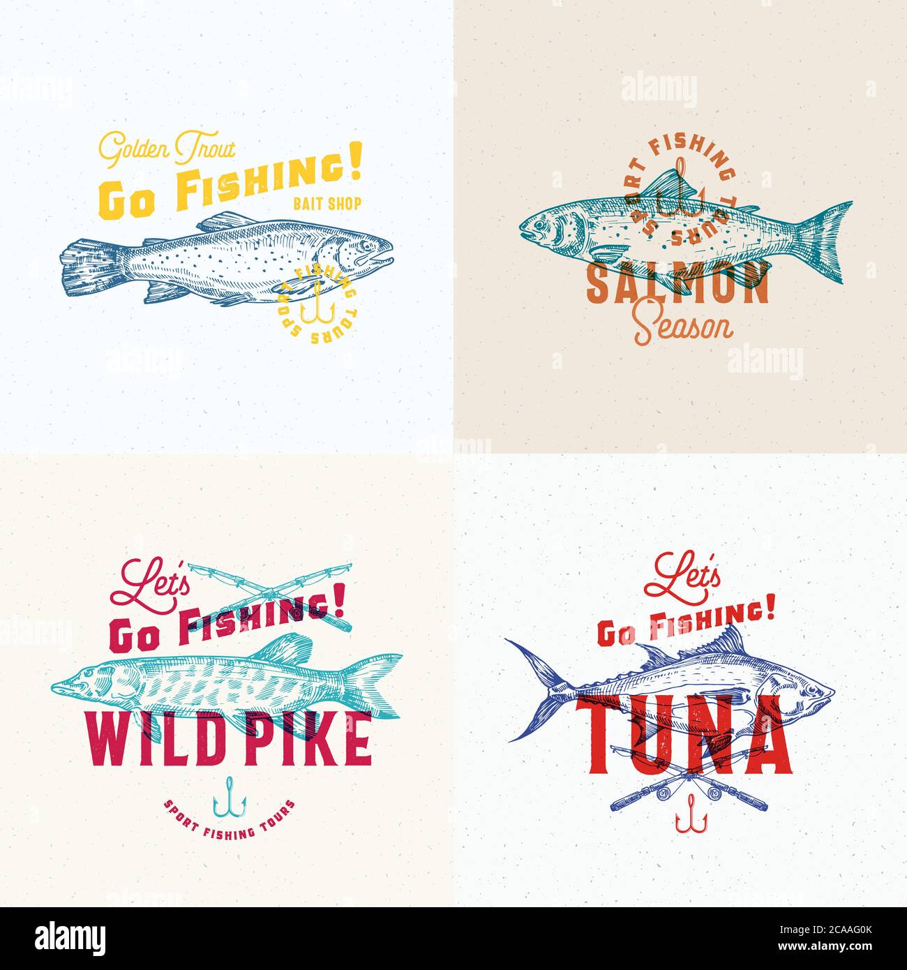 Fishing Labels Set. Abstract Vector Signs, Symbols or Logo Templates ...