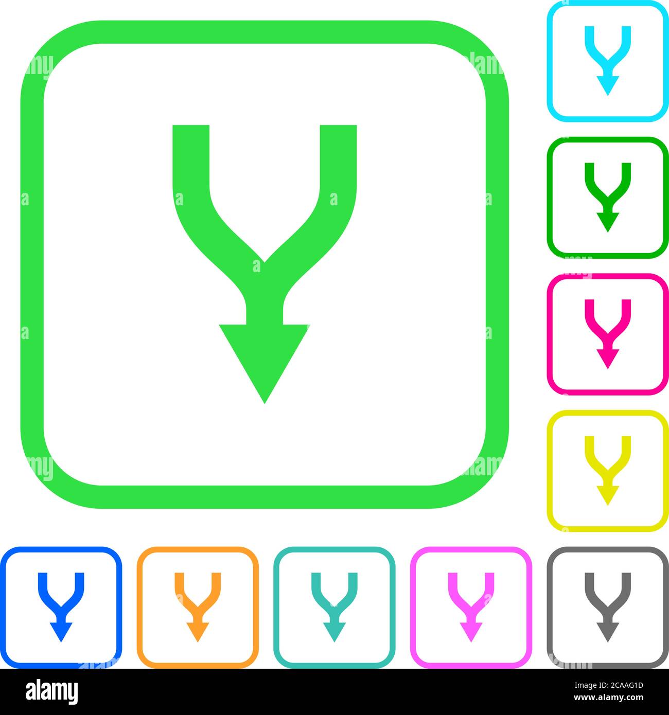 Merge arrows down vivid colored flat icons in curved borders on white ...