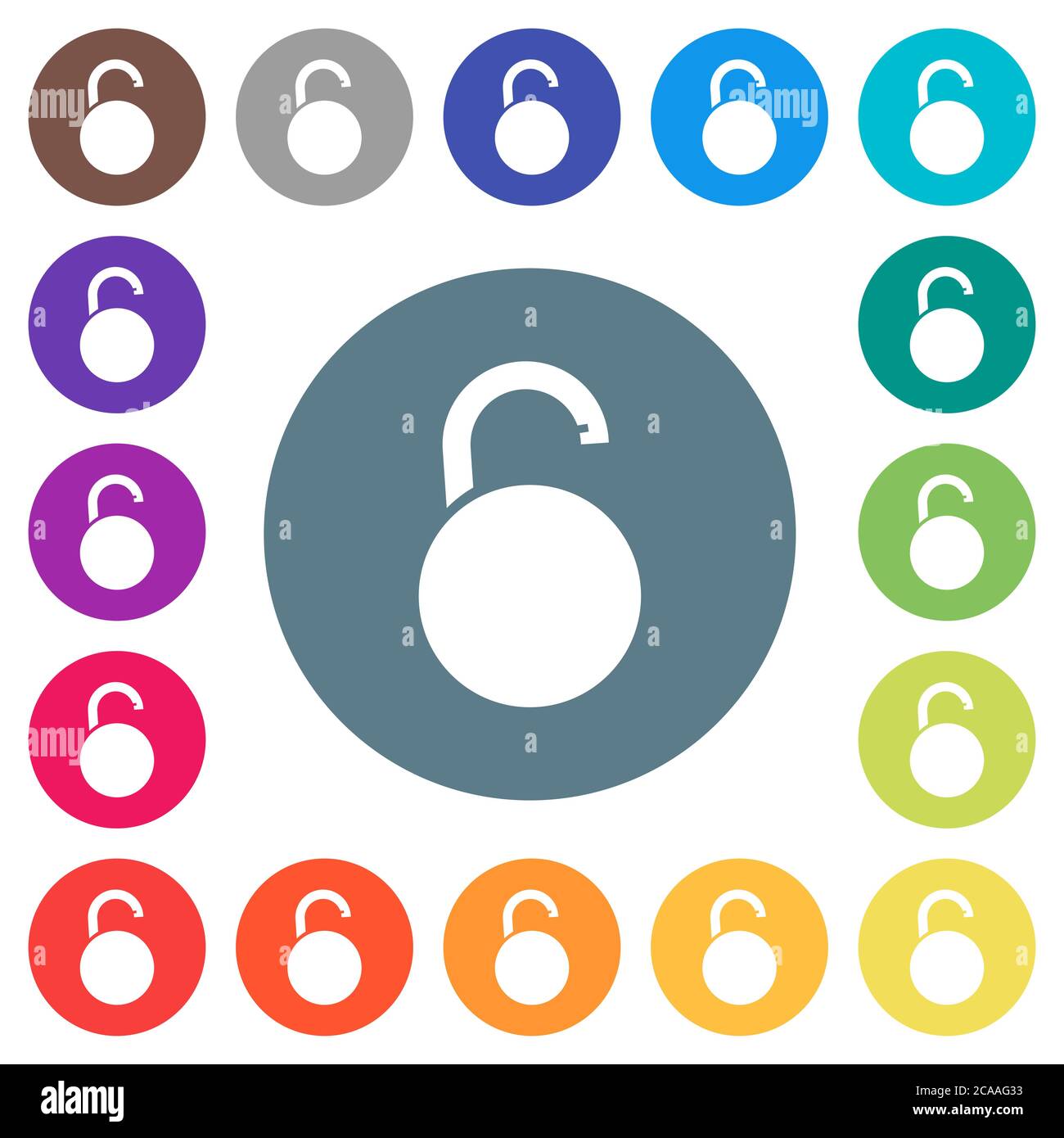 Unlocked round padlock flat white icons on round color backgrounds. 17 ...